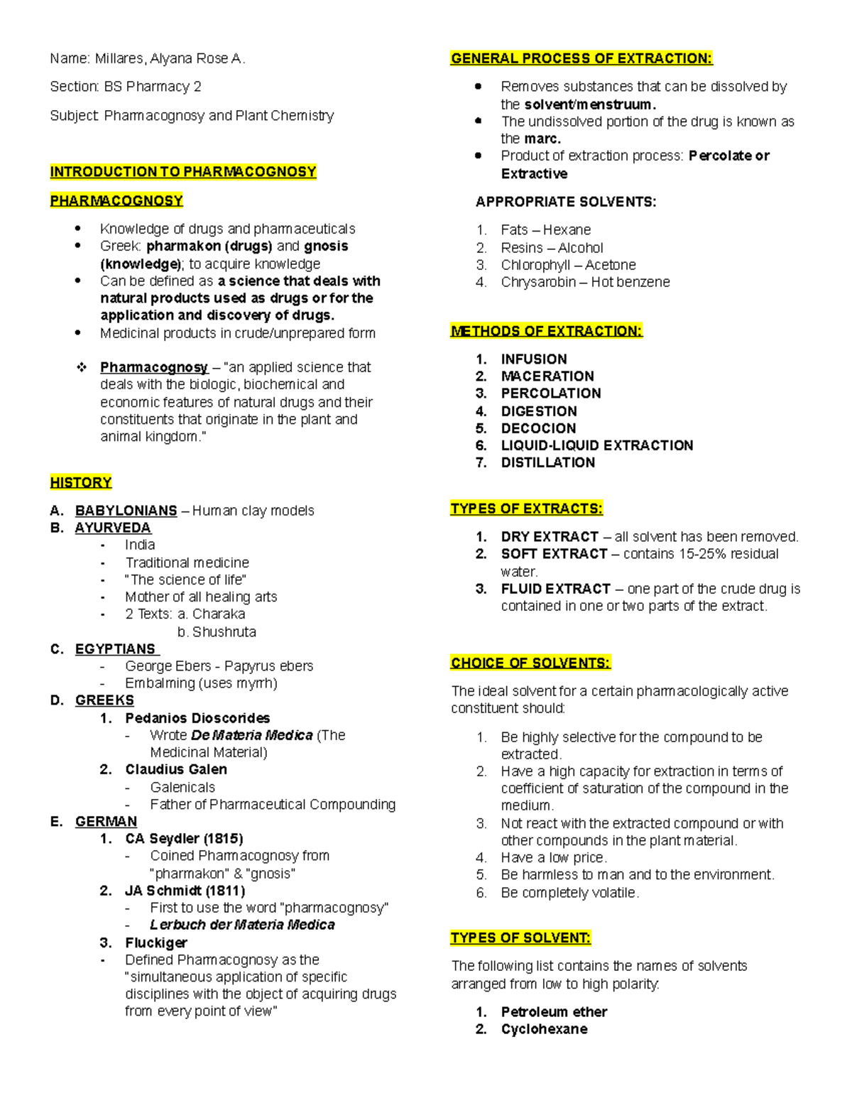 1. Intro TO PCOG - Notes - Subject: Pharmacognosy Teacher: Mr. Archie ...