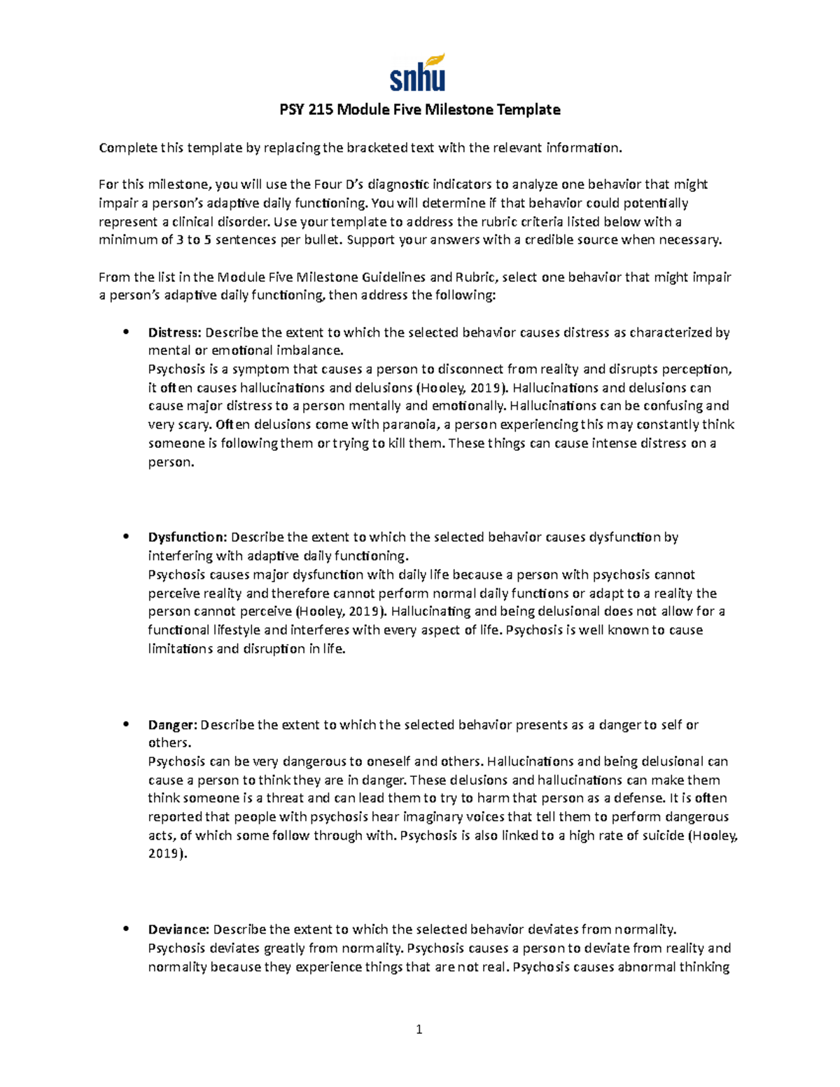 PSY 215 Module Five Milestone Template - PSY 215 Module Five Milestone ...
