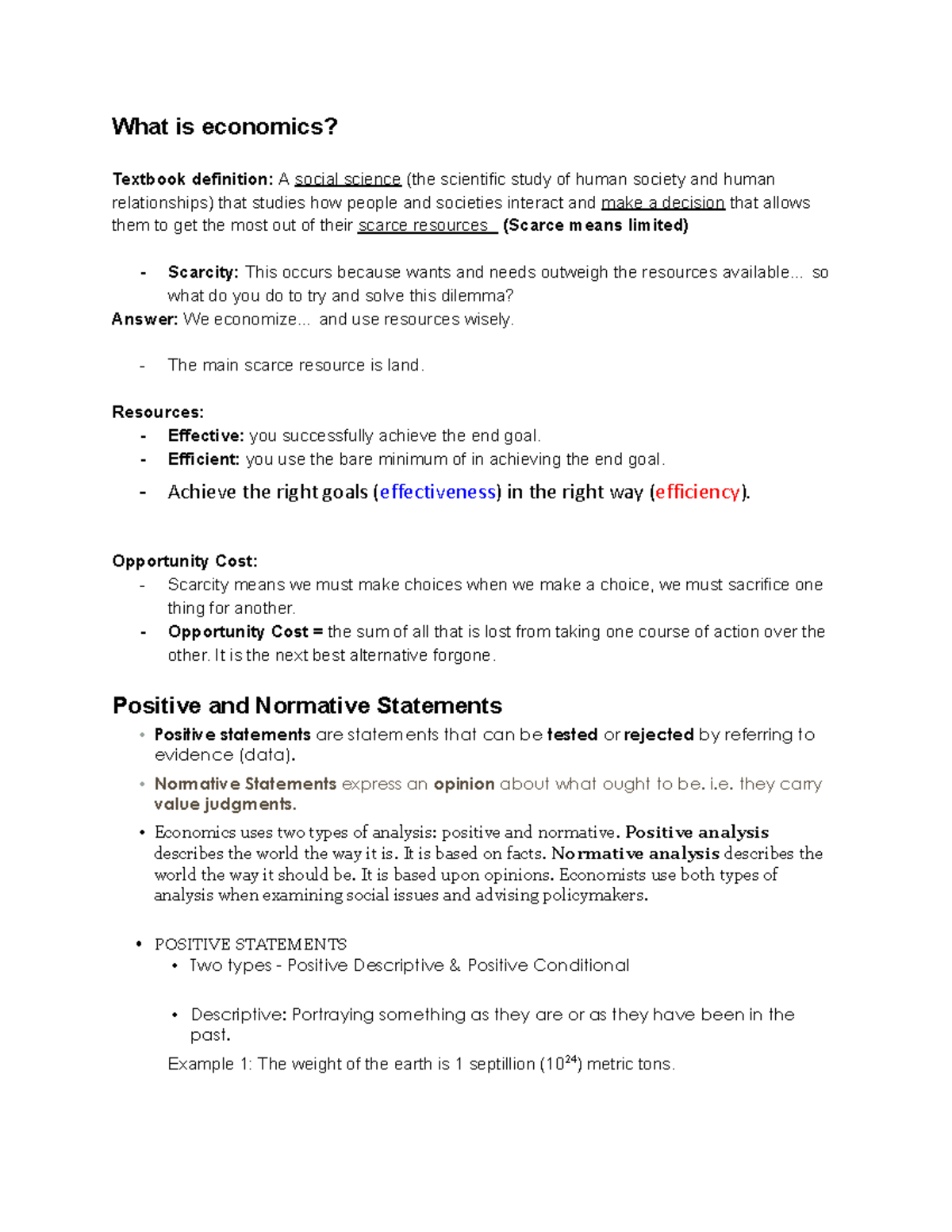 Unit 1 Economics notes - What is economics? Textbook definition: A ...