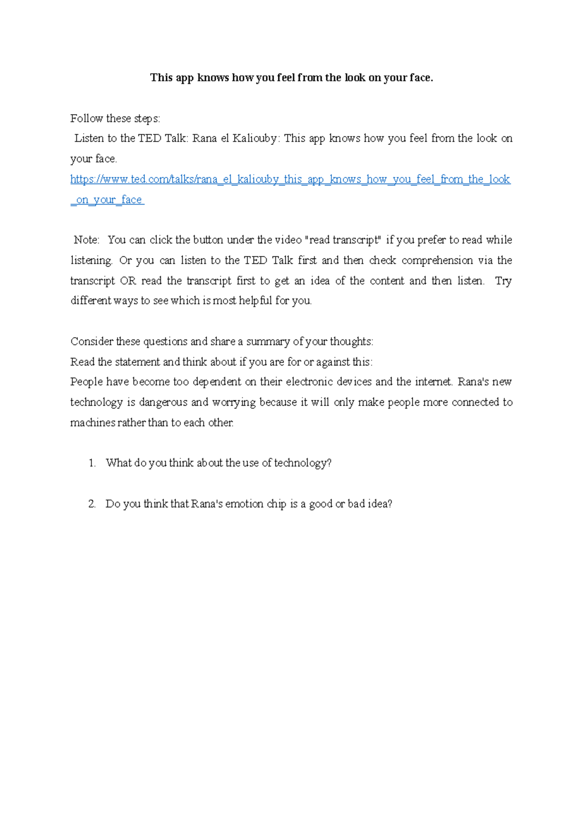 TED TALK - App can recognize your face - This app knows how you feel ...