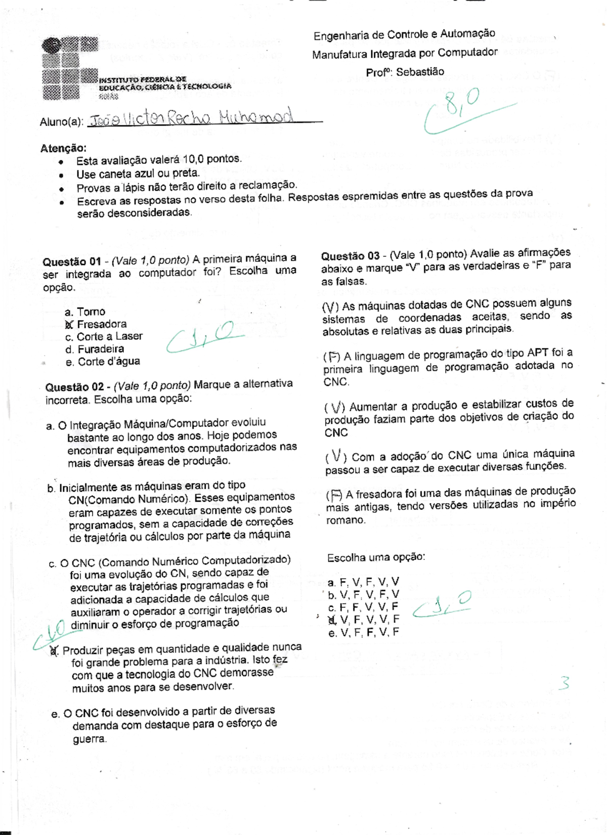 1 Prova MIC - Manufatura Integrada com Computadores - Studocu