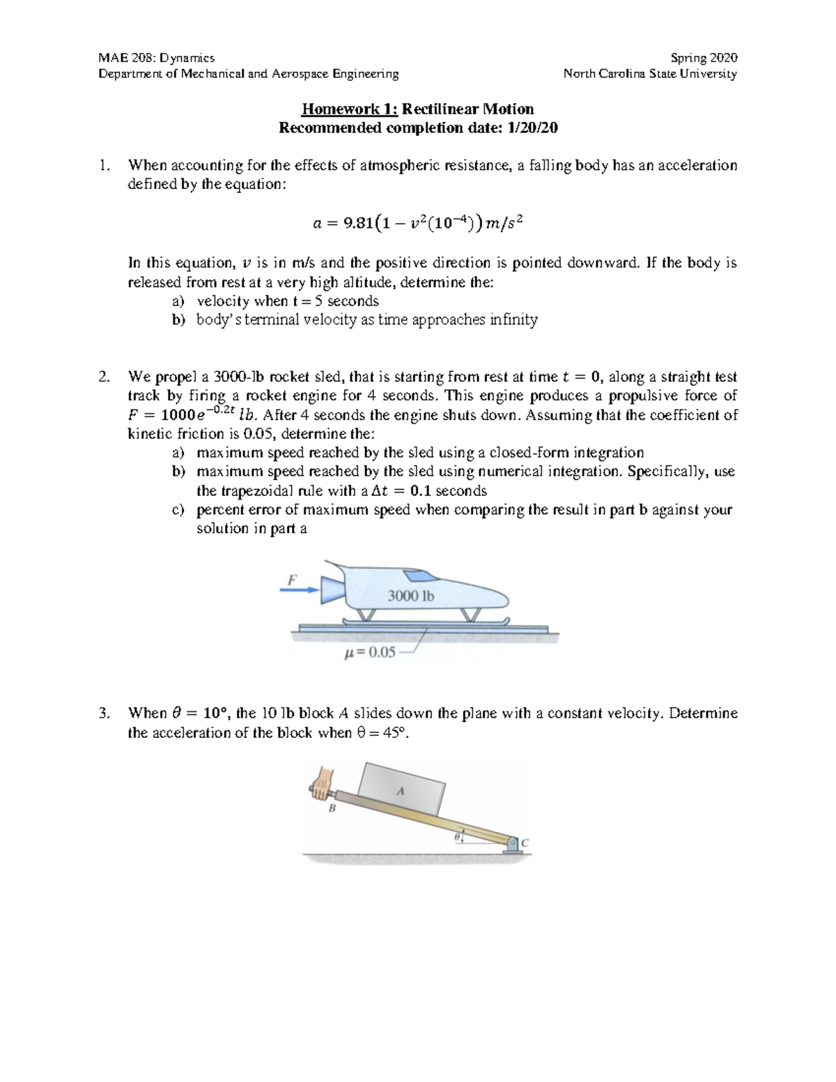 MAE 208 Problem SET 1 - MAE 208: Dynamics Spring 2020 Department of ...