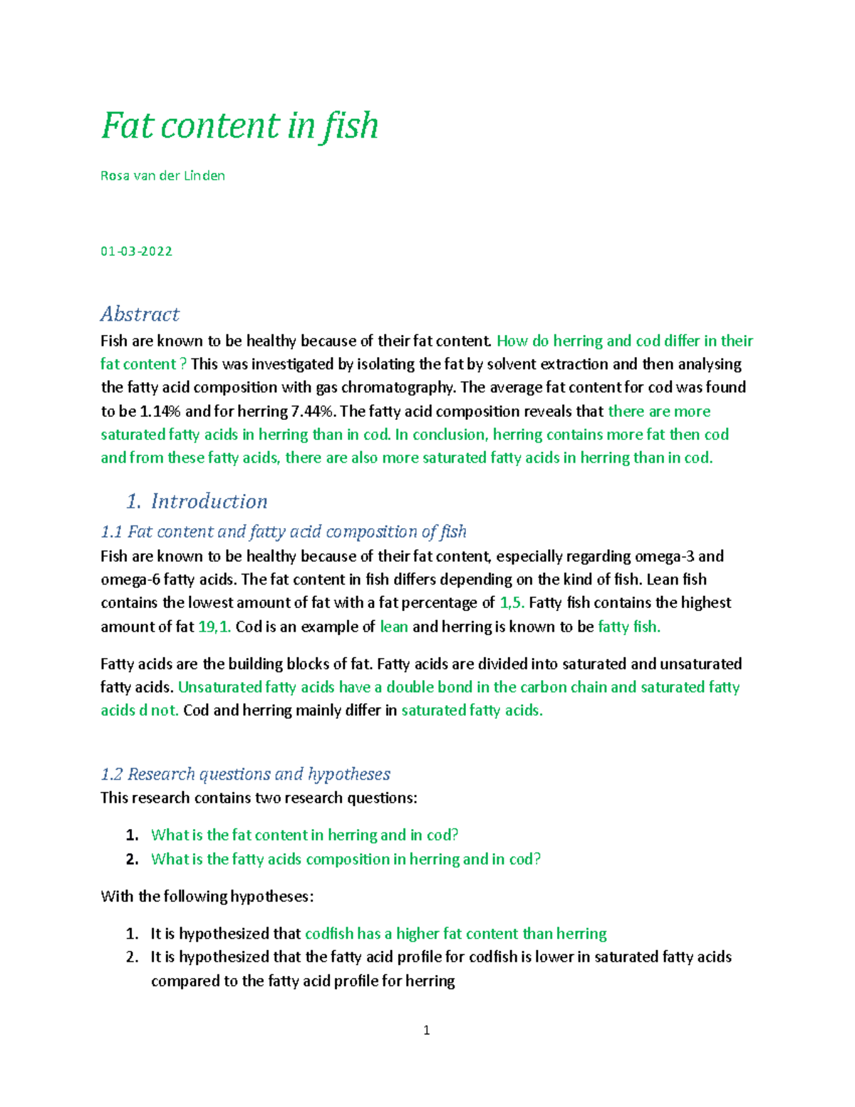 Lab Report Template Fat Analysis Fish NAF - Fat content in fish Rosa ...
