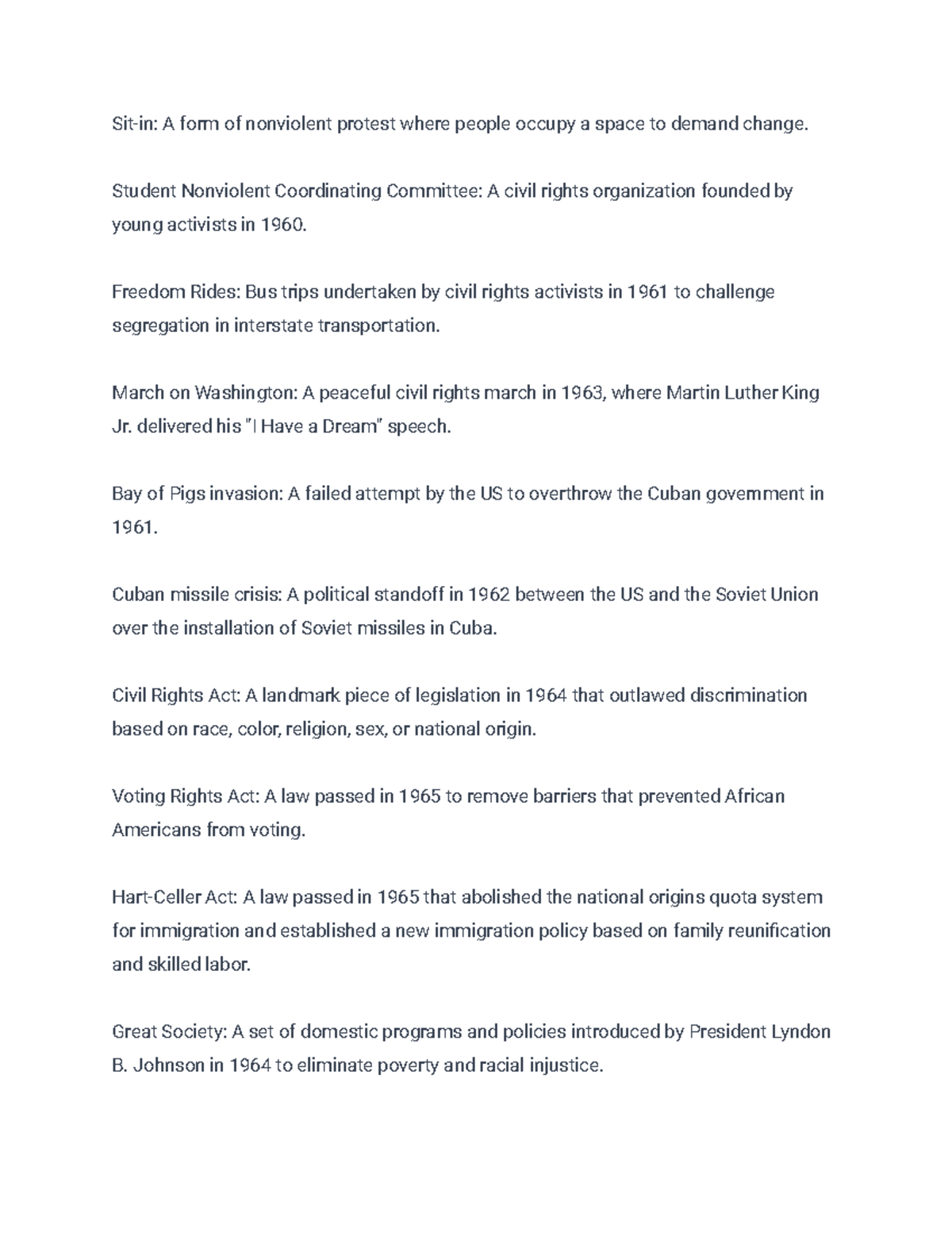 Apush Chapter 25 - Definitions HW - Sit-in: A form of nonviolent ...