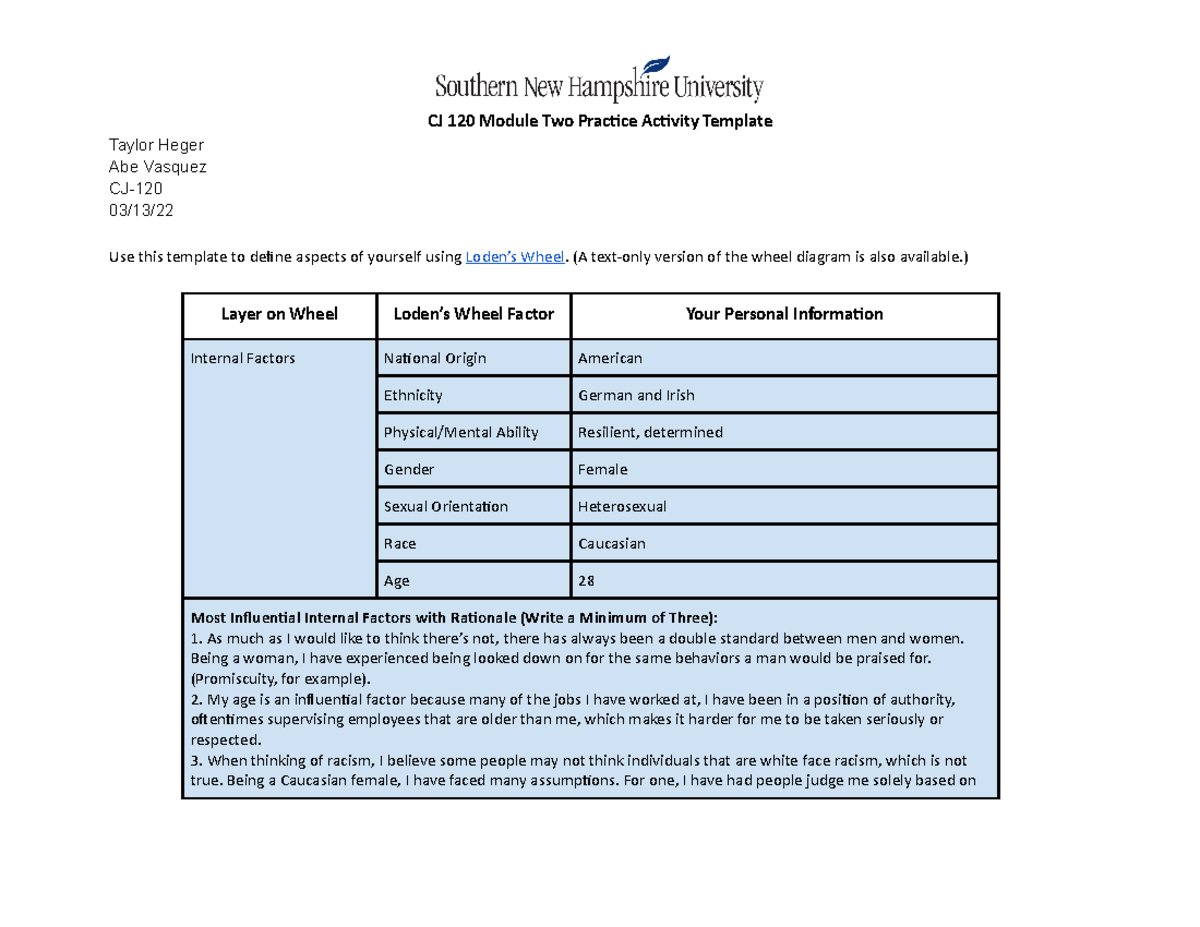 CJ 120 2-1 Assignment - CJ 120 Module Two Practice Activity Template ...