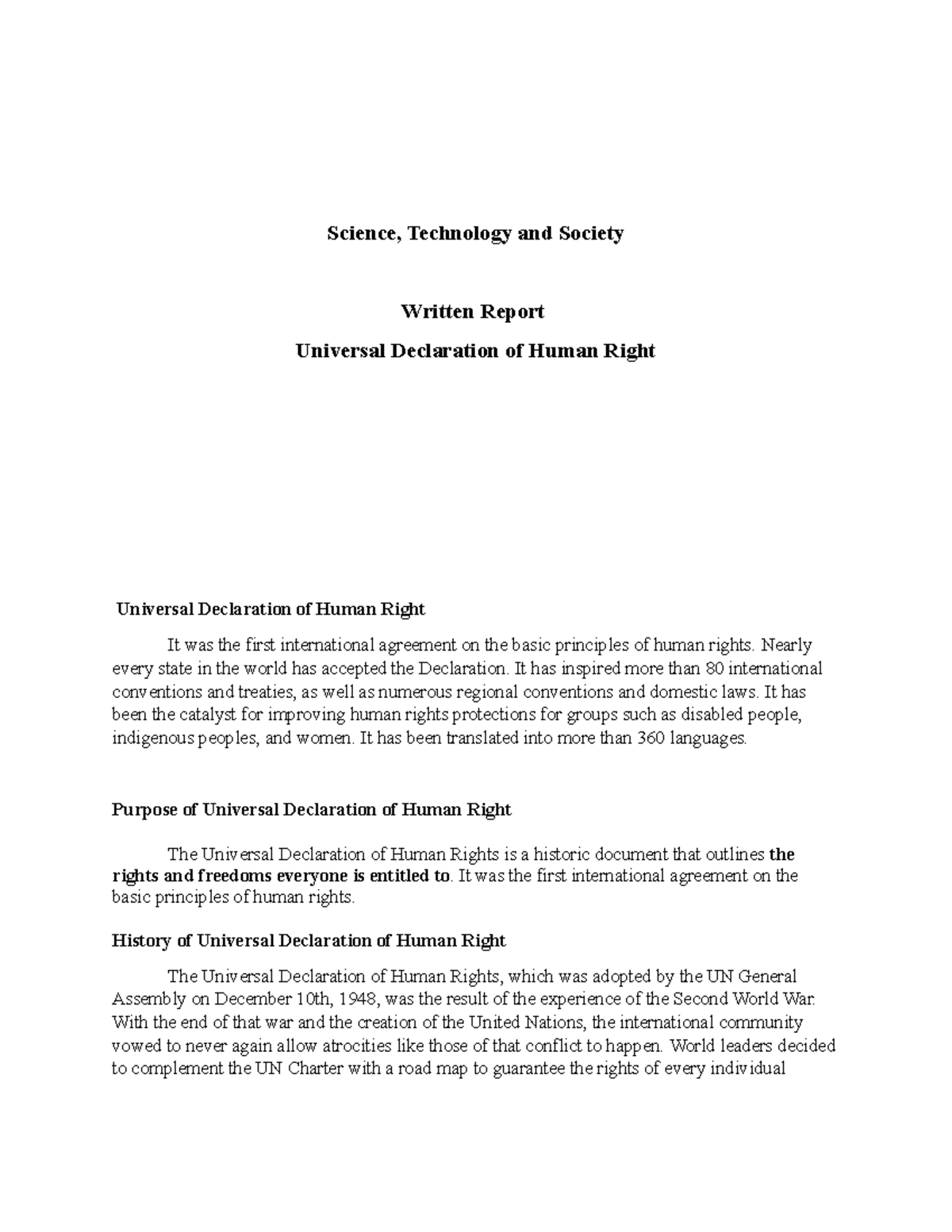 UDHR universal Declaration of Human Rights - Science, Technology and ...