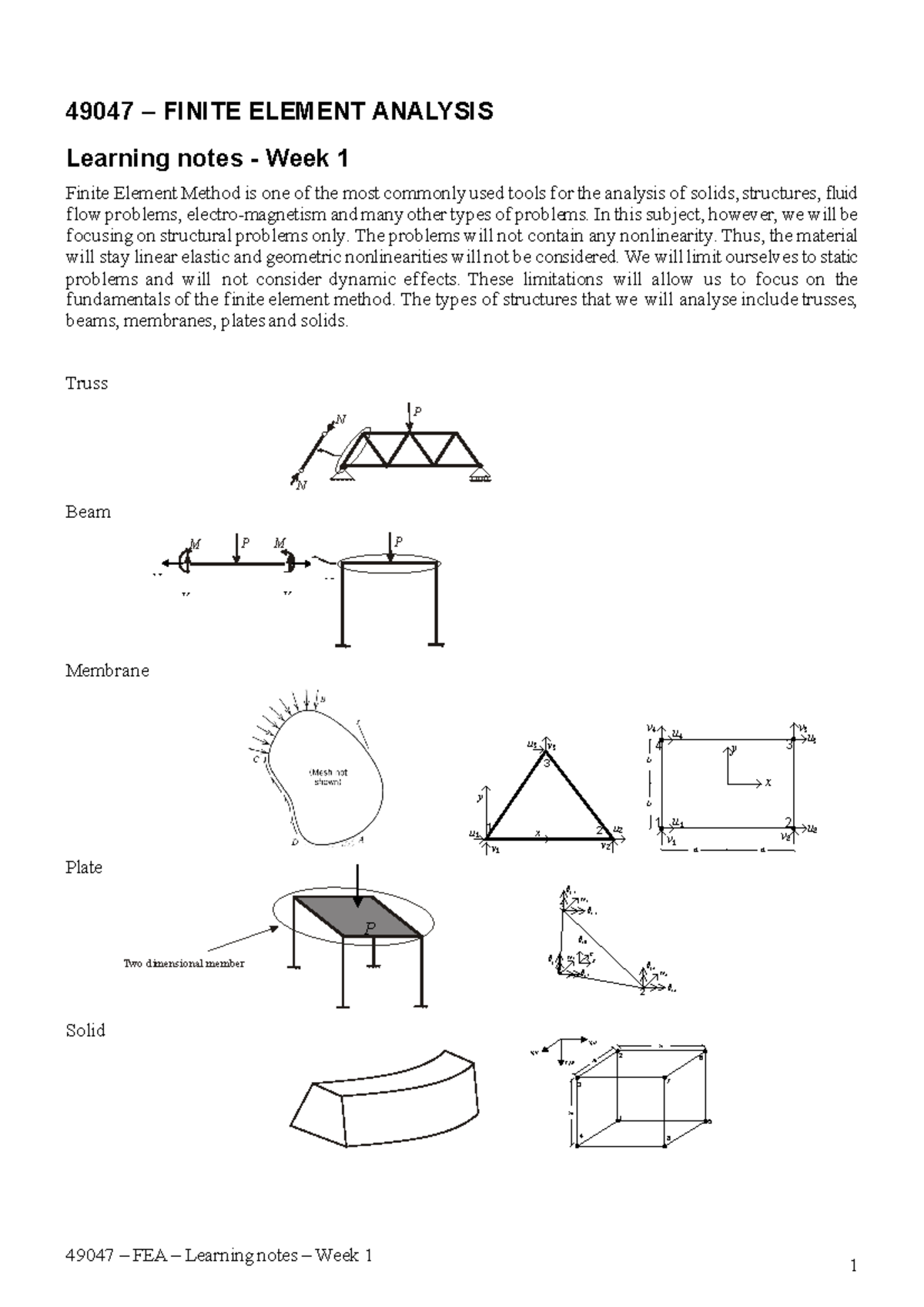 FEA Learning Notes-Week 1 - 49047 – FEA – Learning notes – Week 1 49047 ...