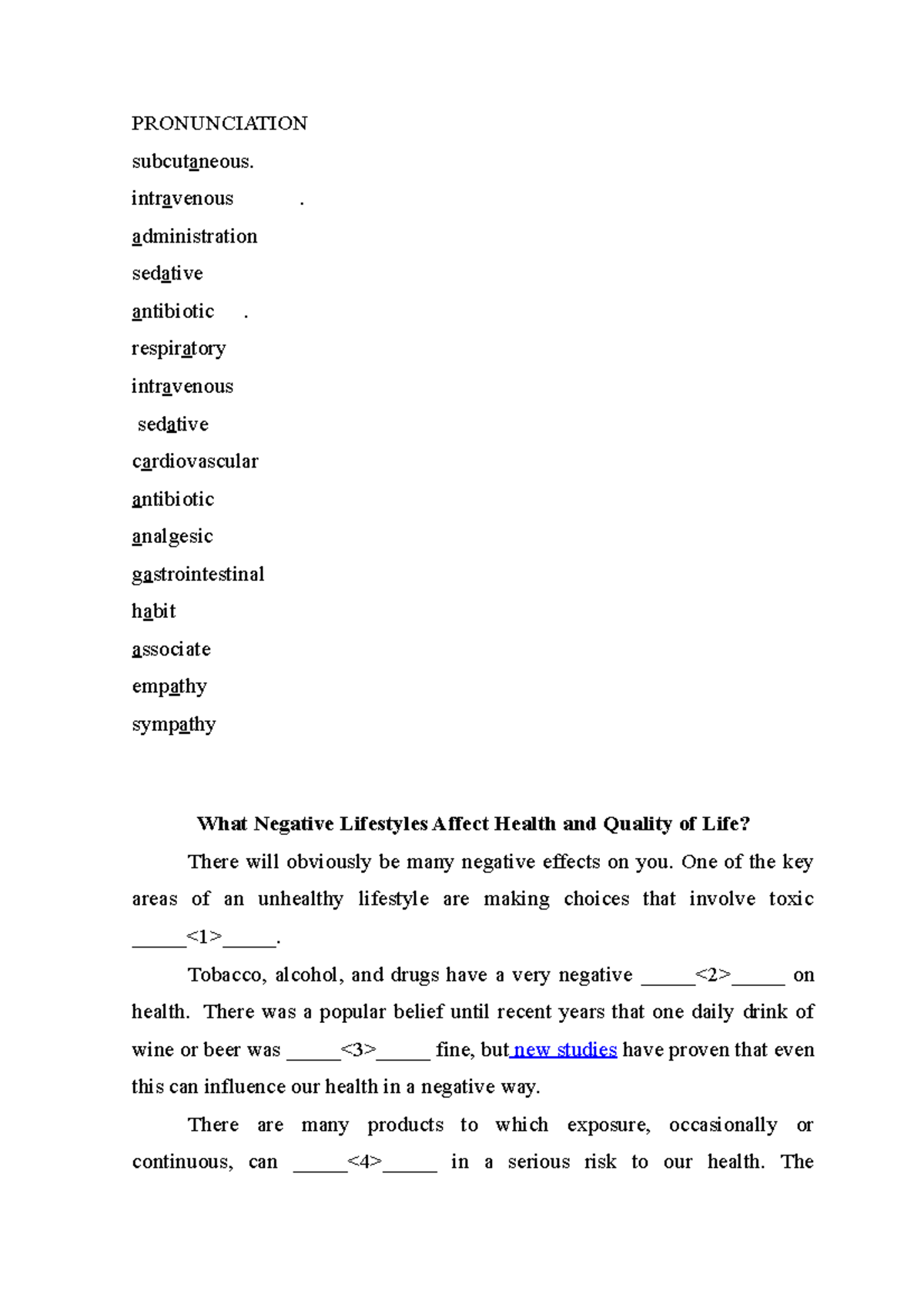 ÔN TẬP TA1 YK8 - ôn tập tiếng anh 1 y khoa - PRONUNCIATION subcutaneous ...