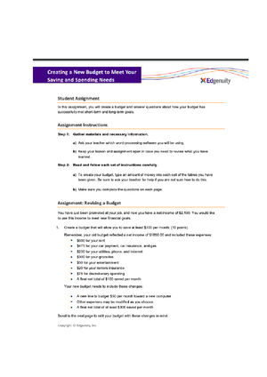 01.09 Your Budget - FLVS ECONOMICS - Budget Worksheet This worksheet ...