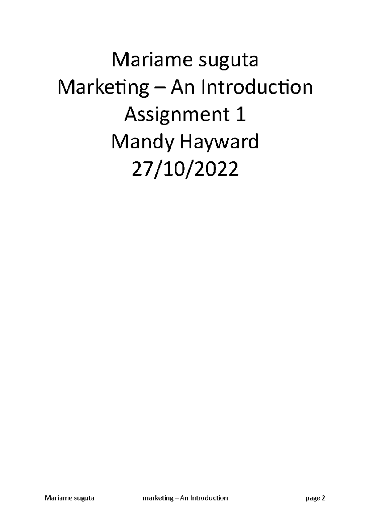 Marketing assignemnt - Mariame suguta Marketing – An Introduction ...