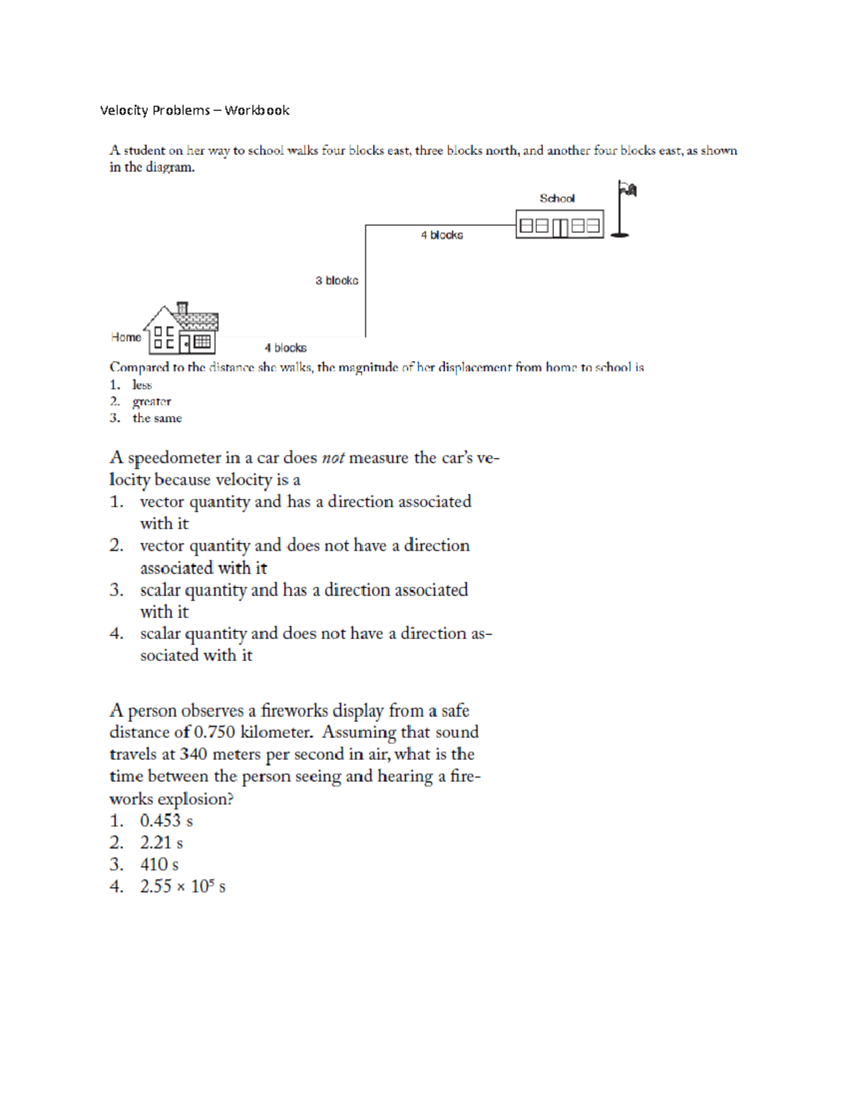Velocity Problems - Workbok - PHYS 1103 - Velocity Problems – Workbook - Studocu