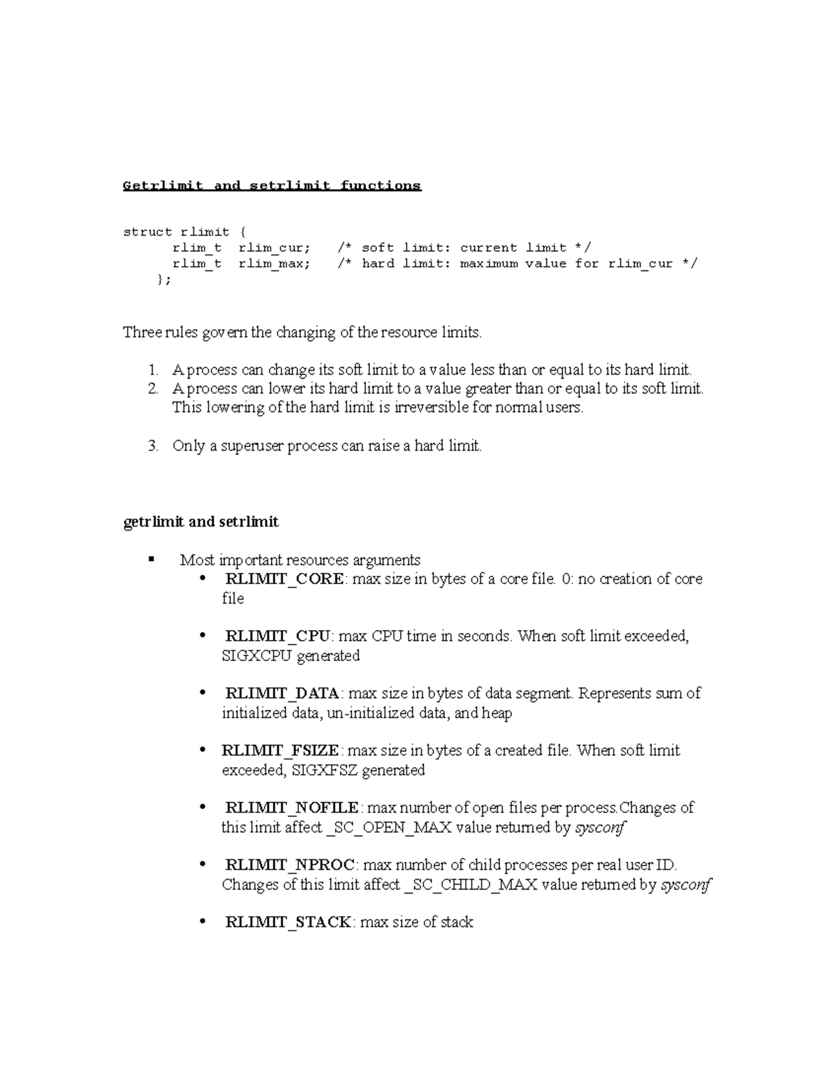 15740 Getrlimit and setrlimit function - Getrlimit and setrlimit functions struct rlimit { rlim ...