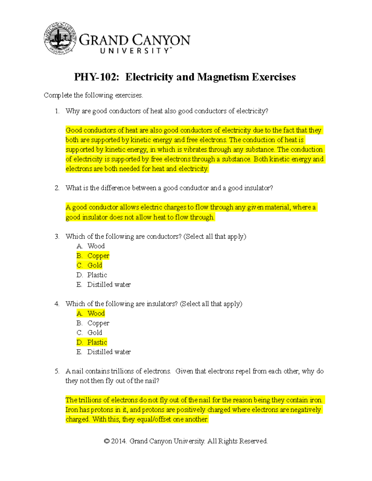 Electricity and Magnetism Exercises - PHY-102: Electricity and ...