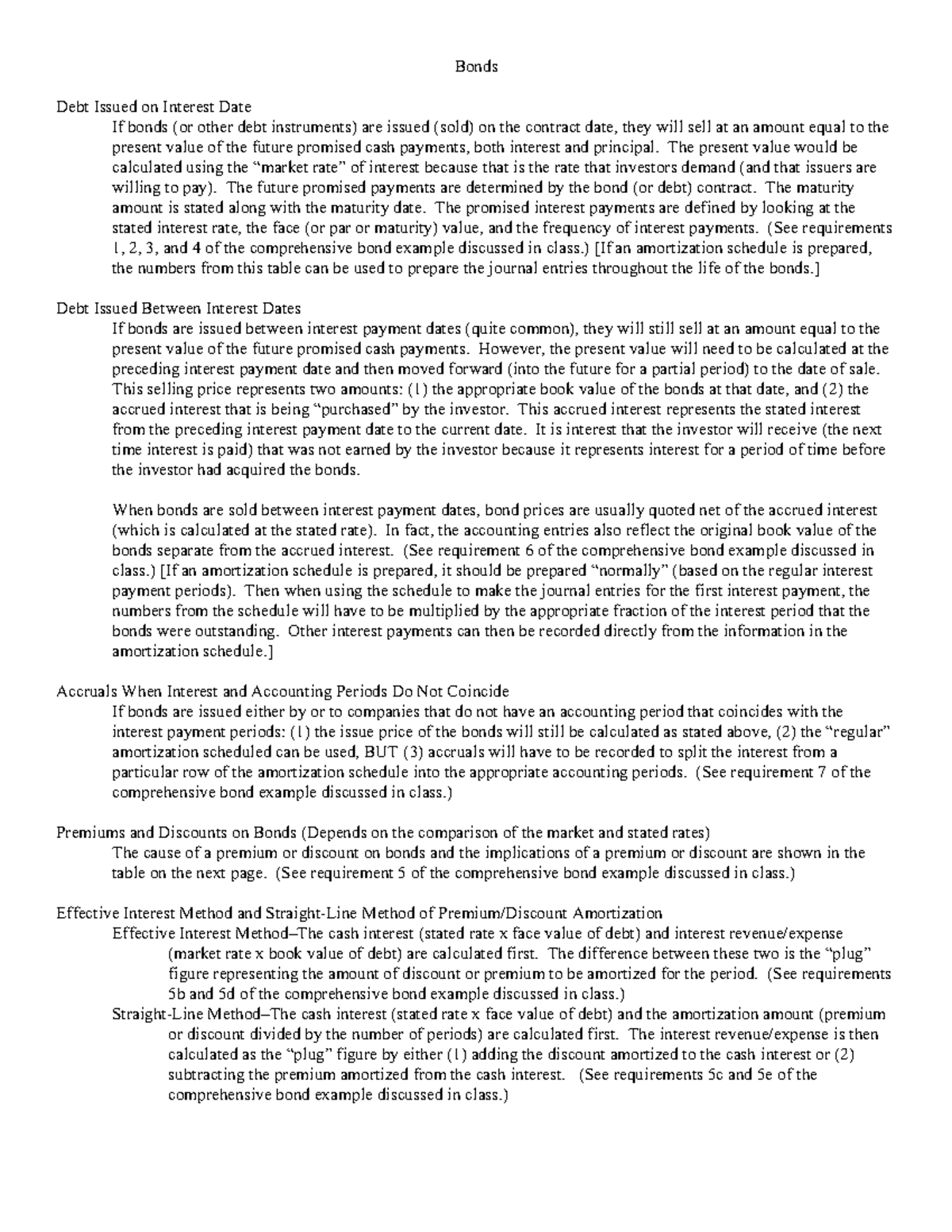Chapter 14 class handout -bond notes - Bonds Debt Issued on Interest ...