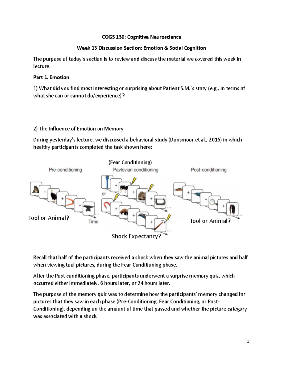Week13 Emotion Social Cog - 1 COGS 130: Cognitive Neuroscience Week 13 ...