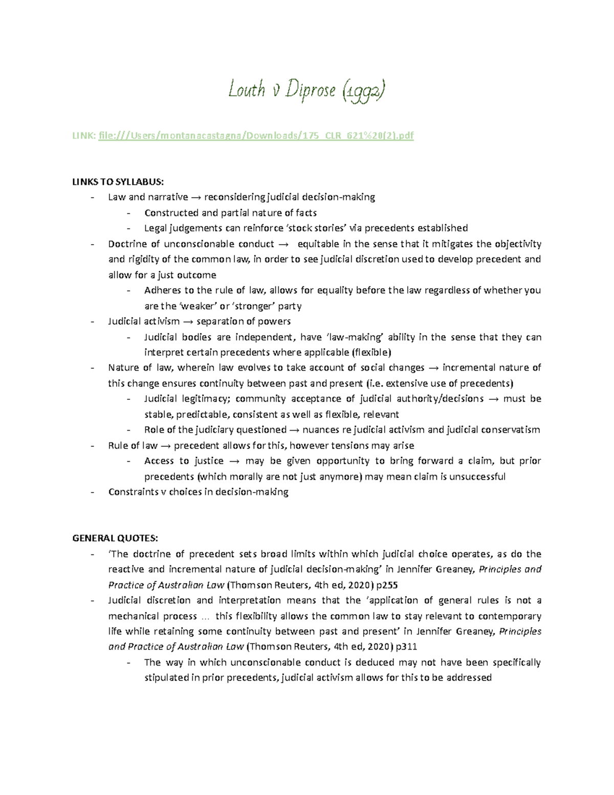 LLB1110 Case Summary - Louth v Diprose (1992) - Louth v Diprose (1992 ...