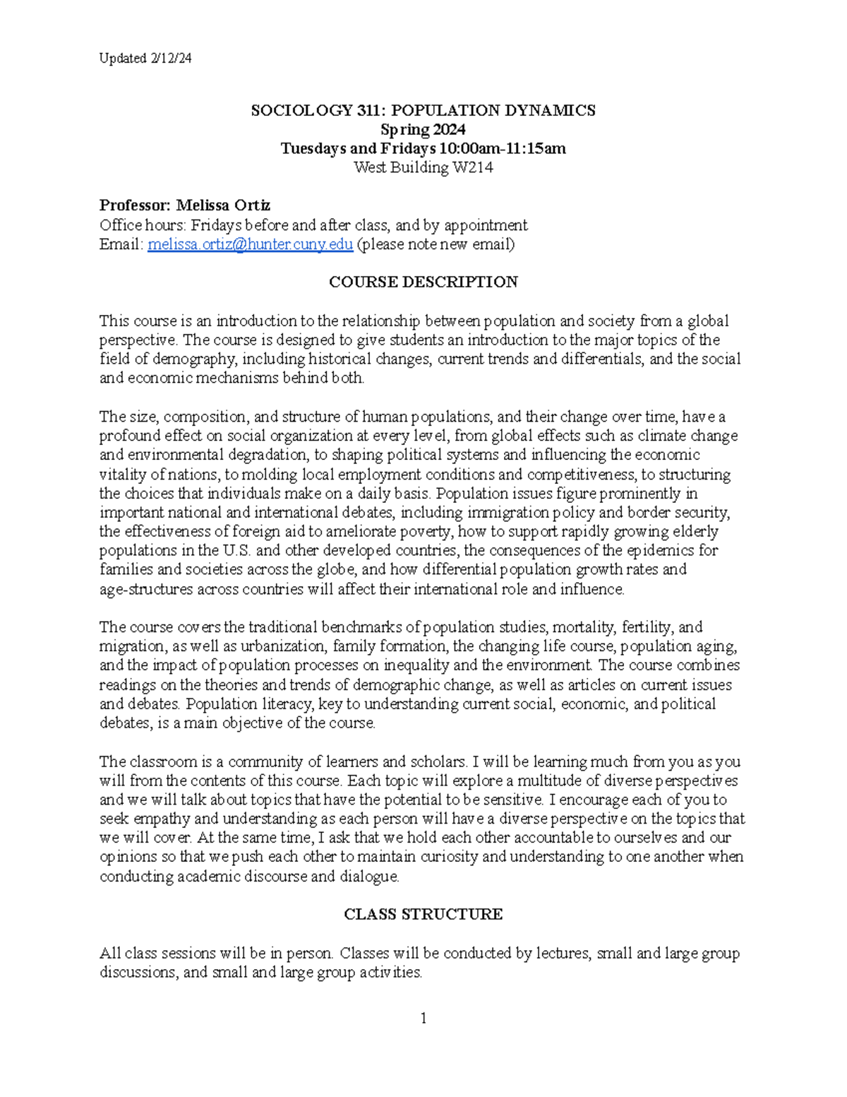 SOC 307 Syllabus - SOCIOLOGY 311: POPULATION DYNAMICS Spring 2024 ...