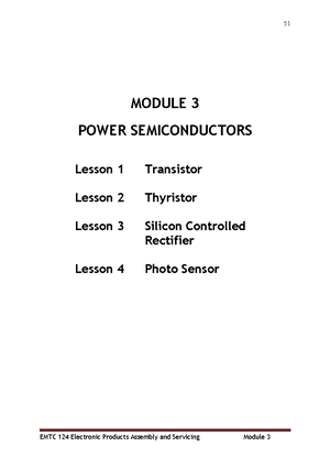 Module 1 EMTC124 - SEMICONDUCTOR DIODE Lesson 1 Junction Diodes Lesson 2 Varactor Diode and ...