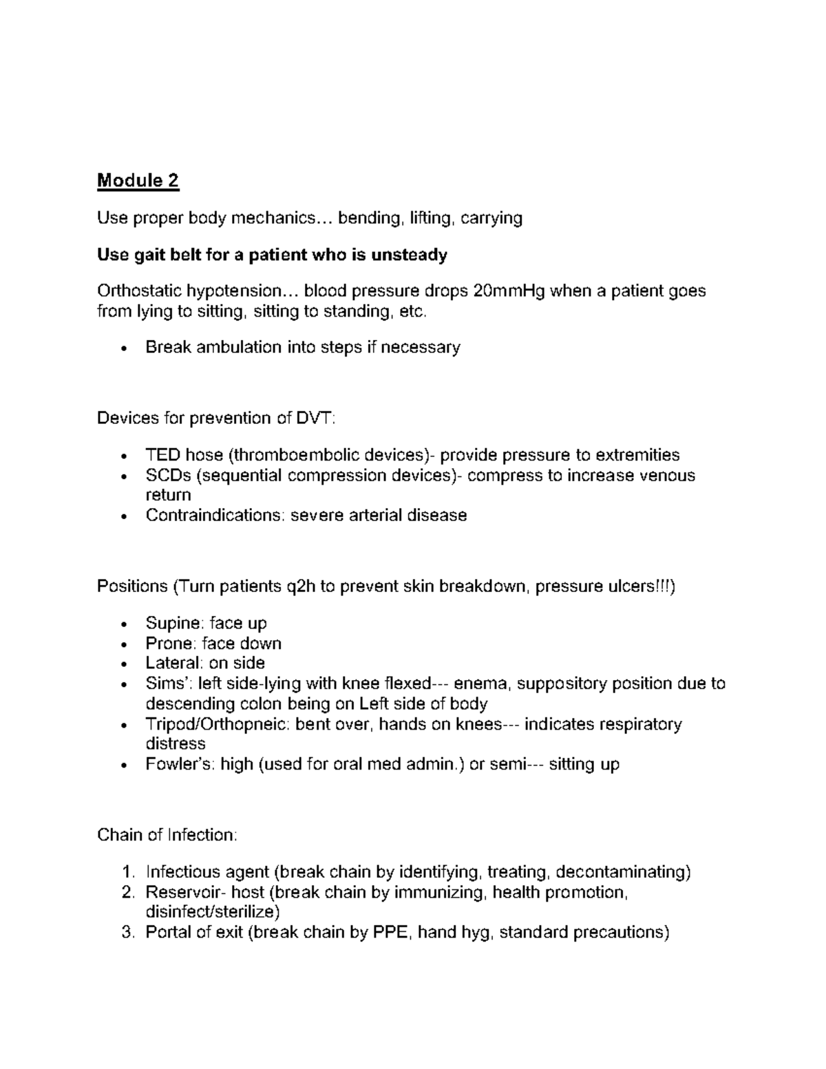 MED SURG Exams 4 - Study guide - Module 2 Use proper body mechanics ...