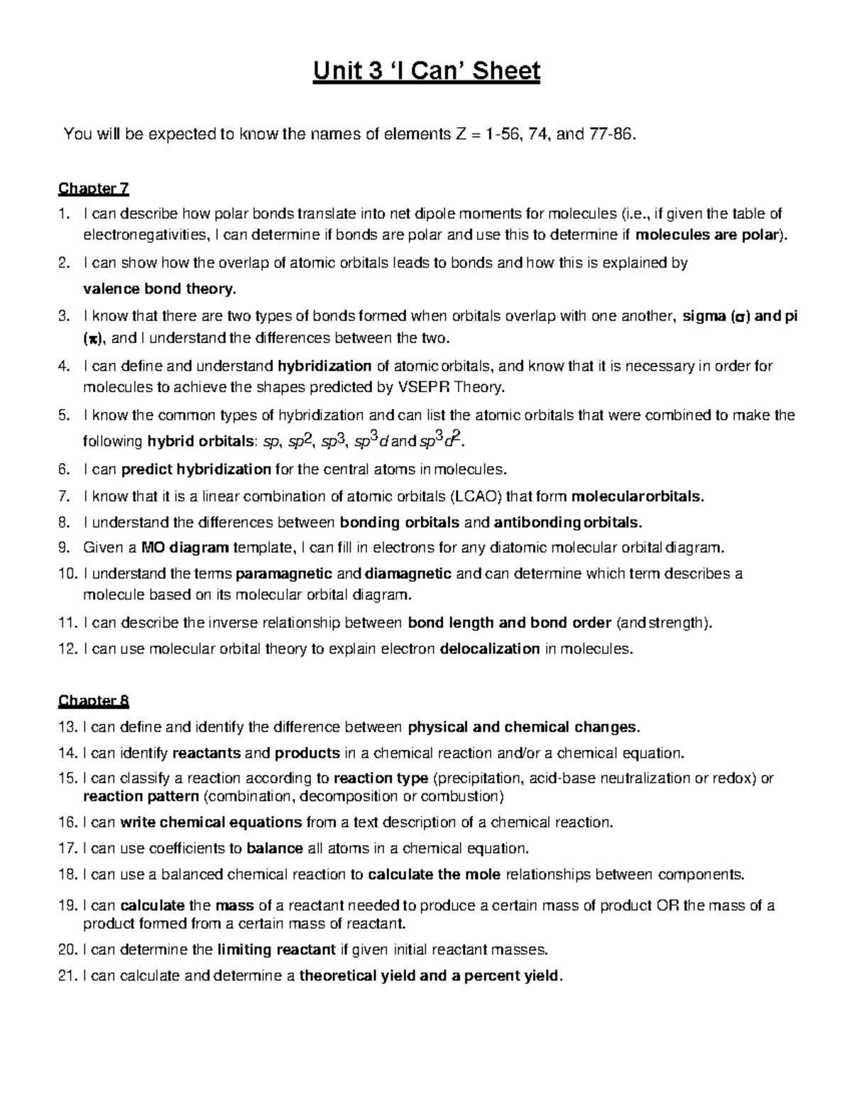 Unit 3 I Can Sheet - Unit 3 Lecture Notes, Candace Goodman - Unit 3 ‘I ...
