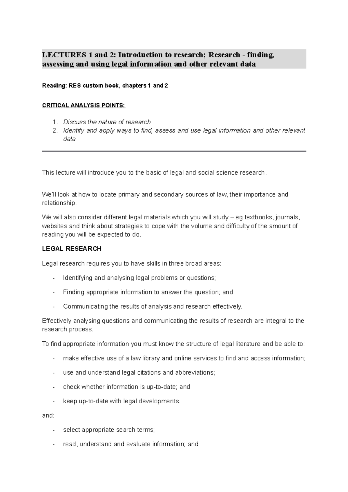 Lectures 1 and 2 - lecture 1 and 2 content - LECTURES 1 and 2 ...