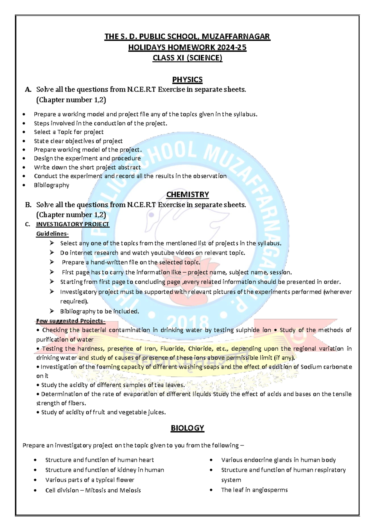 HHW Science-1 - Hhw - THE S. D. PUBLIC SCHOOL, MUZAFFARNAGAR HOLIDAYS ...