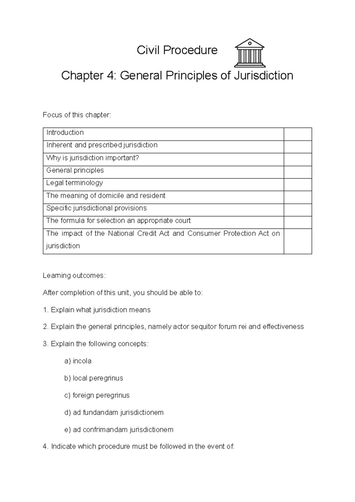 Civil Procedure Chapter 4 Notes - Civil Procedure Chapter 4: General ...