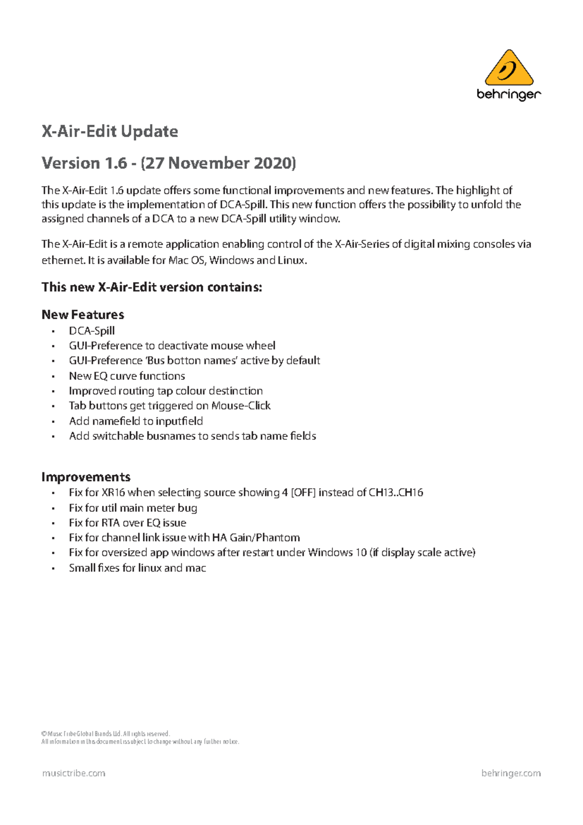 X-AIR-Edit Releasenote 1 - musictribe behringer © Music Tribe Global ...