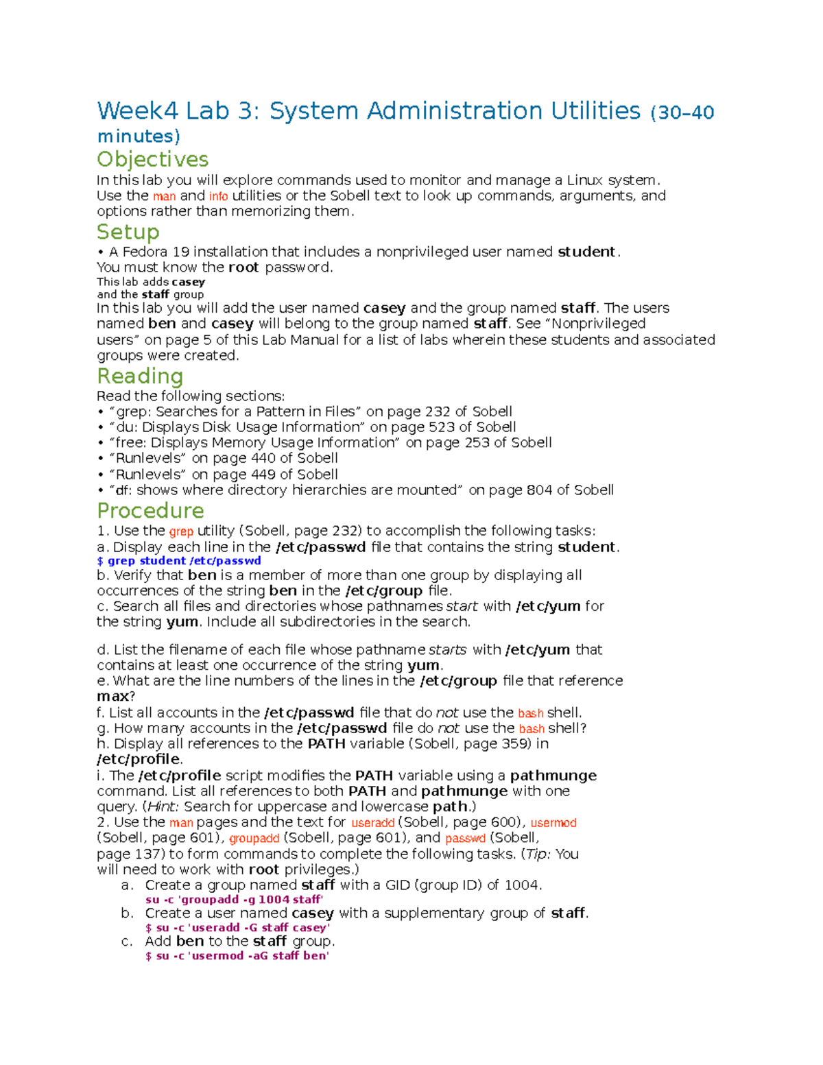 Week4 lab3 - lab work - Week4 Lab 3: System Administration Utilities ...