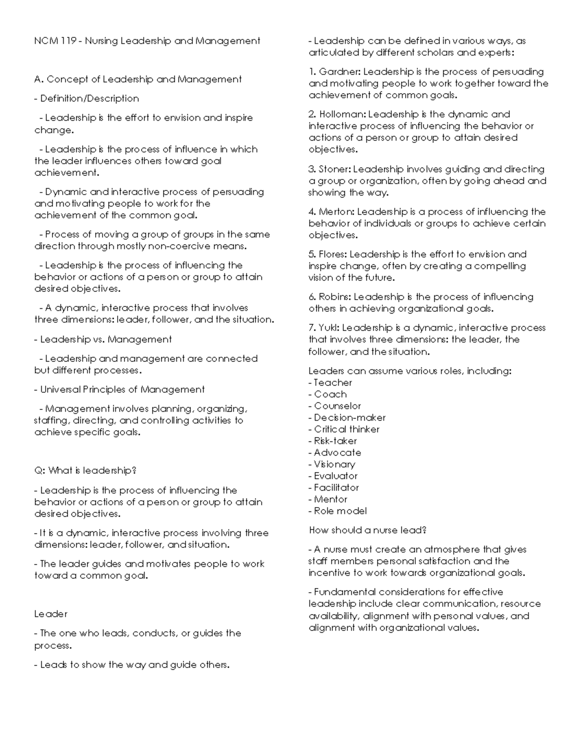 LM- Prelims - FUTURE RN - NCM 119 - Nursing Leadership and Management A ...