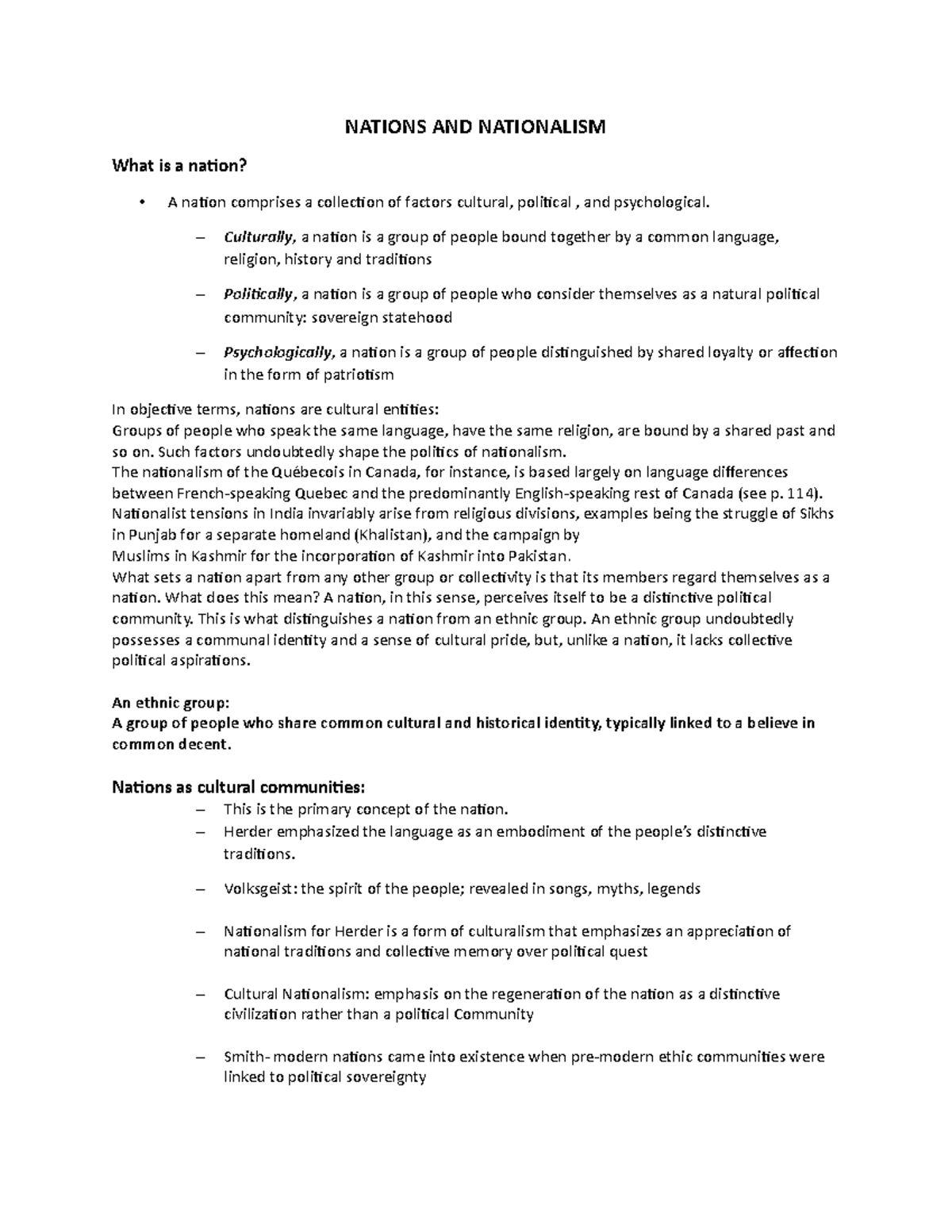 Nations AND Nationalism - NATIONS AND NATIONALISM What is a nation? A ...