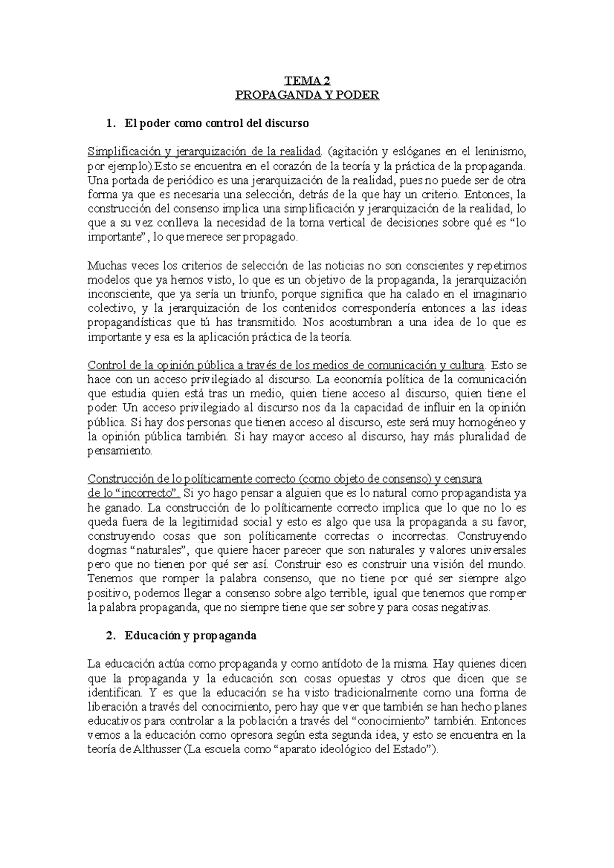Tema 2 - Apuntes Tema 2 - TEMA 2 PROPAGANDA Y PODER 1. El poder como ...