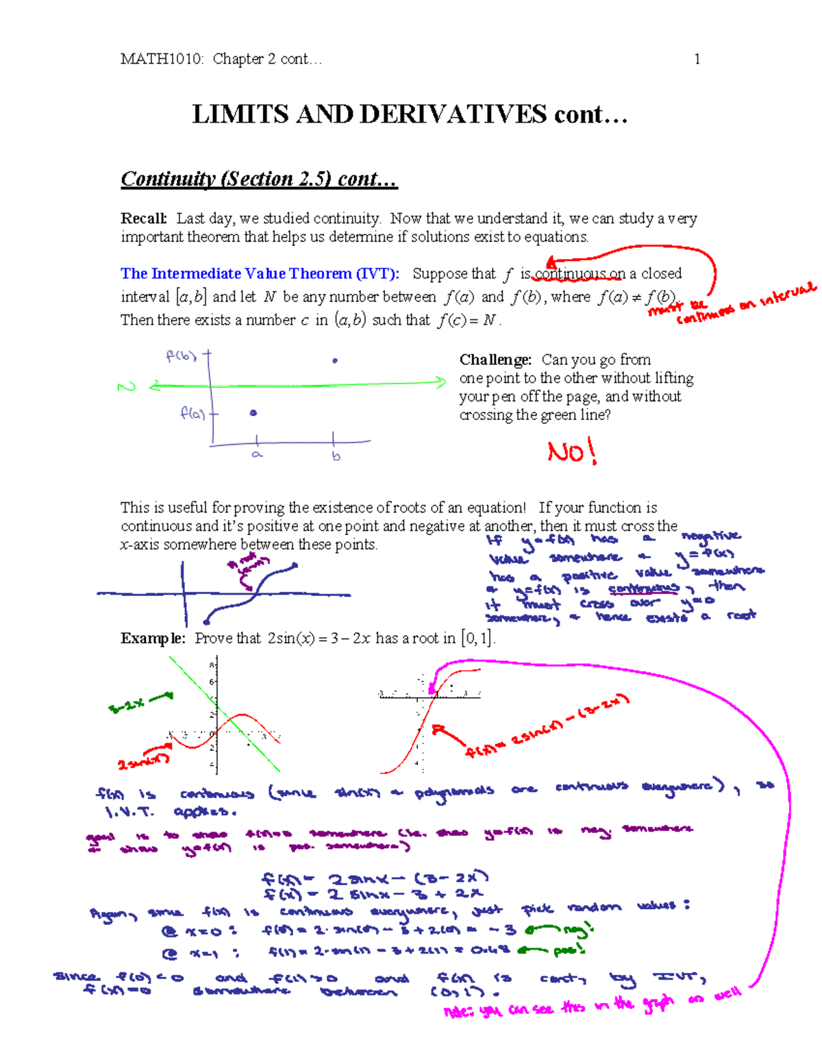 Week 3.1 (2 - Lecture note - Practice material - LIMITS AND DERIVATIVES cont... Continuity ...