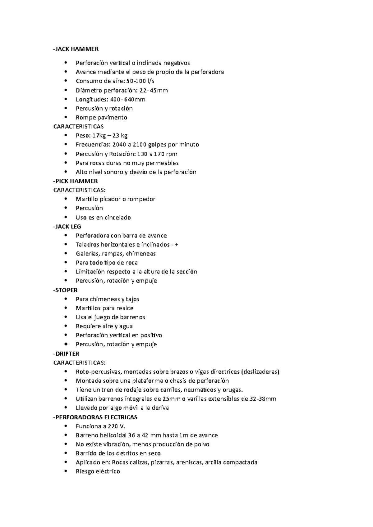 Apuntes Maquinaria Viiza -JACK HAMMER Perforación vertical o inclinada ...