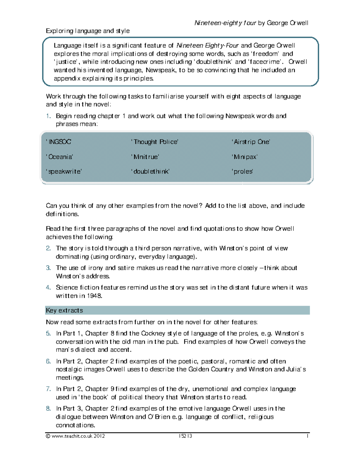 Language and style end of Part 1 - Nineteen-eighty four by George ...