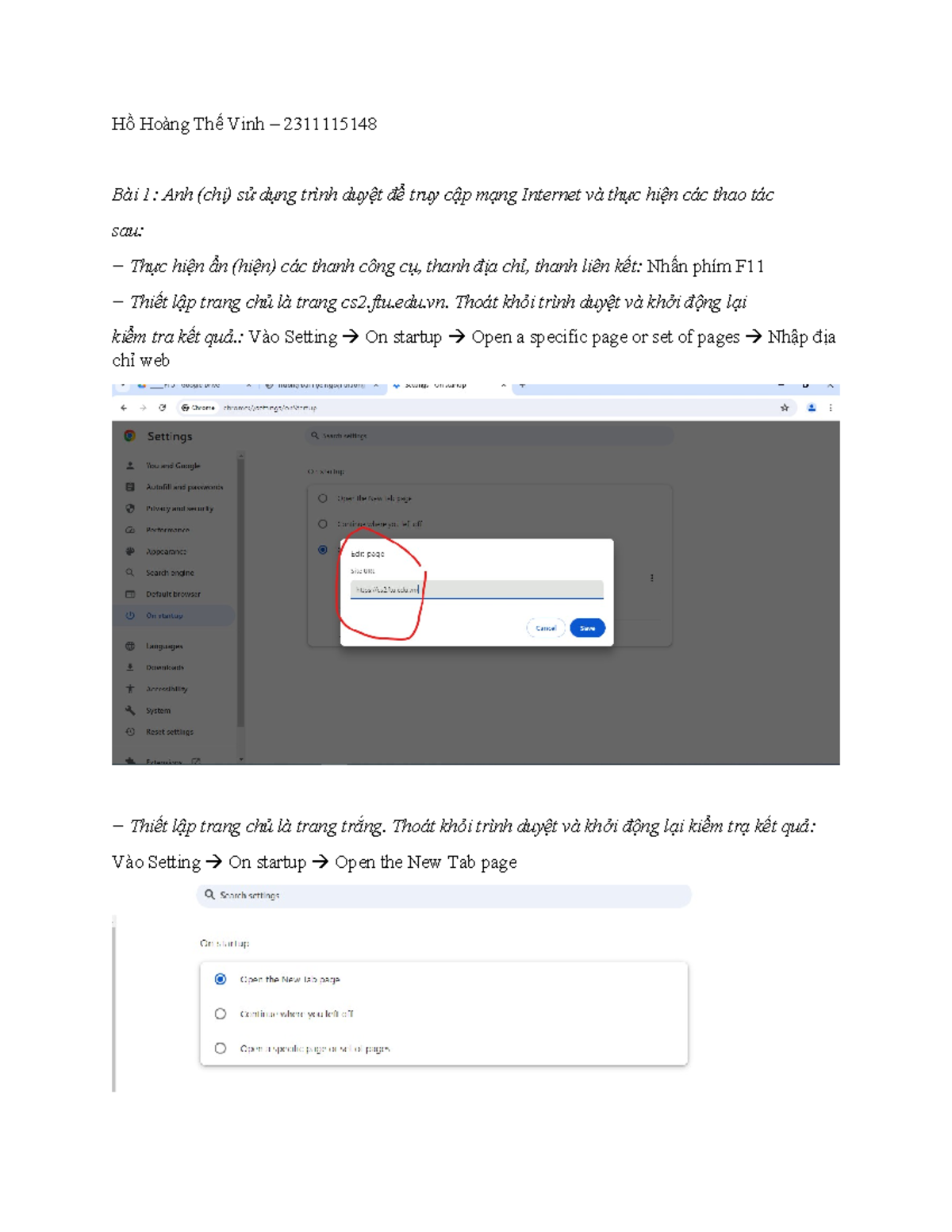 Bài tập chương 2 - Hồ Hoàng Thế Vinh – 2311115148 Bài 1: Anh (chị) sử ...