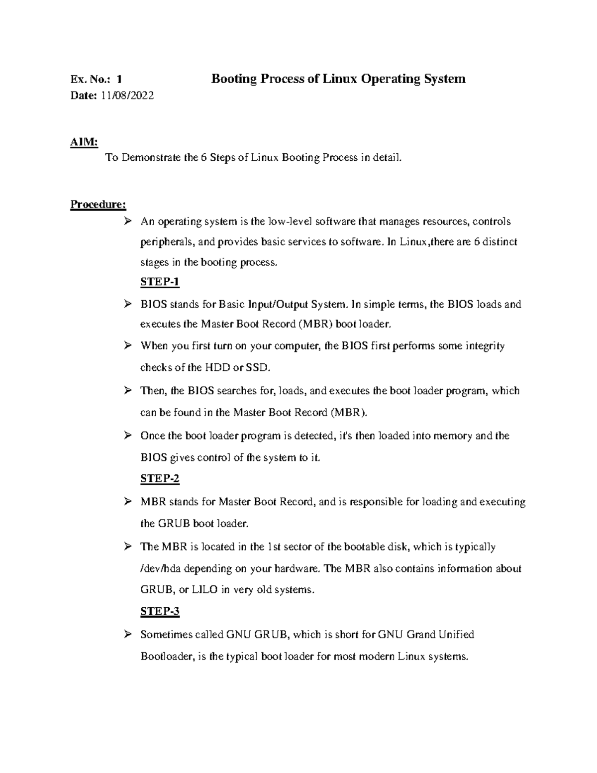 OS Practical - Ex. No.: 1 Booting Process of Linux Operating System ...