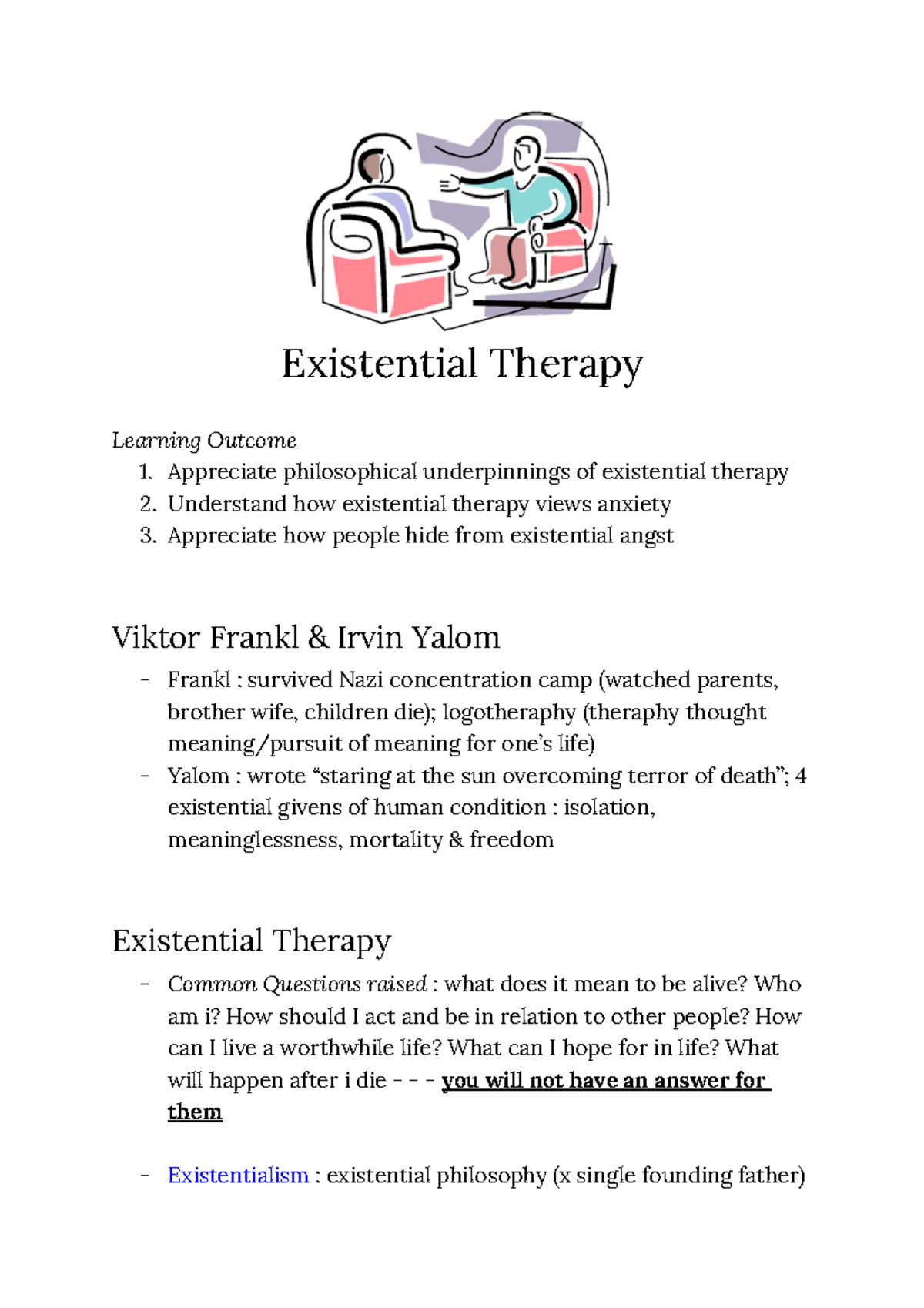 PSY3120 - Week 4 - Existential Therapy - Existential Therapy Learning ...