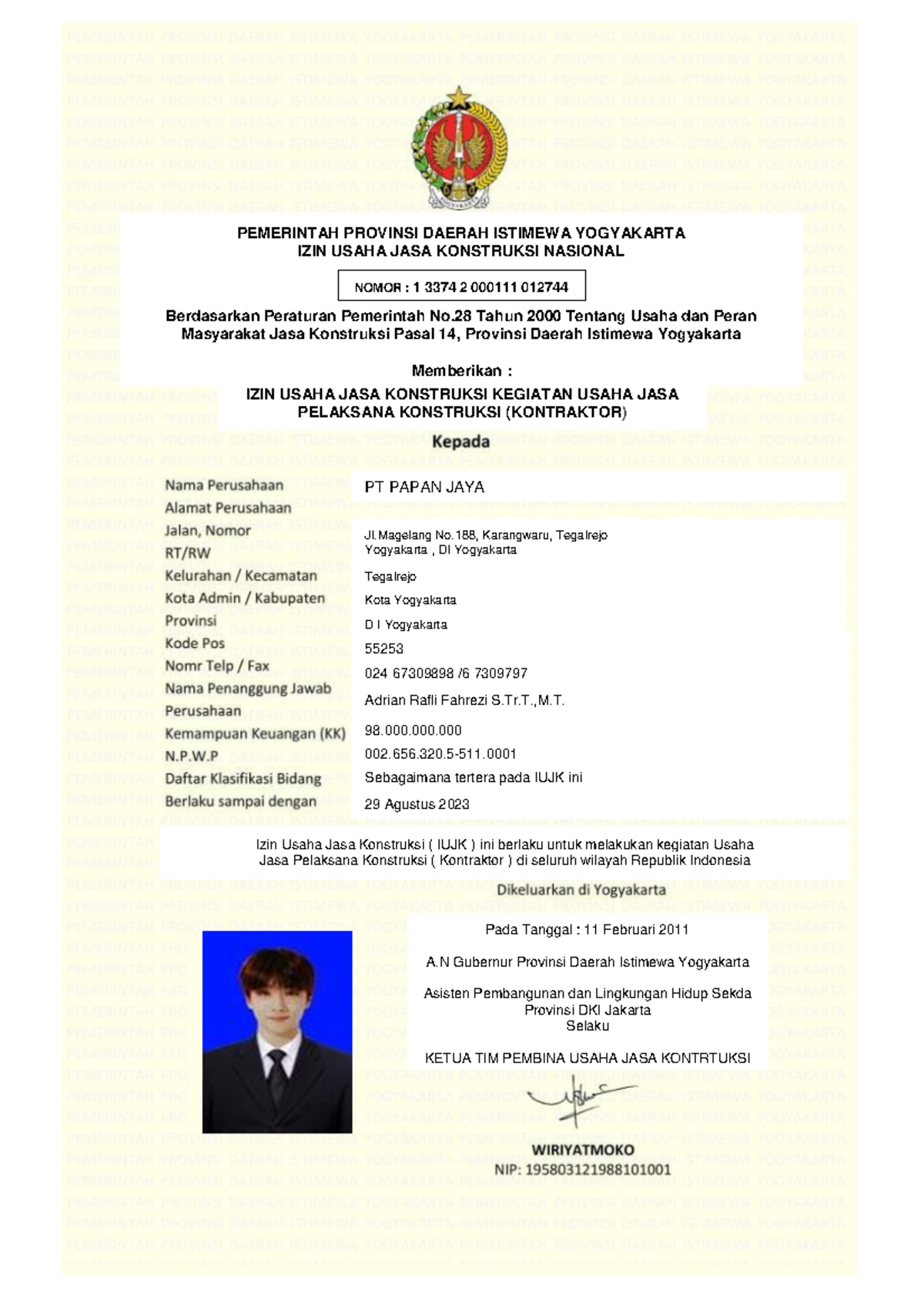 Lampiran SIUJK - IZIN USAHA JASA KONSTRUKSI KEGIATAN USAHA JASA ...