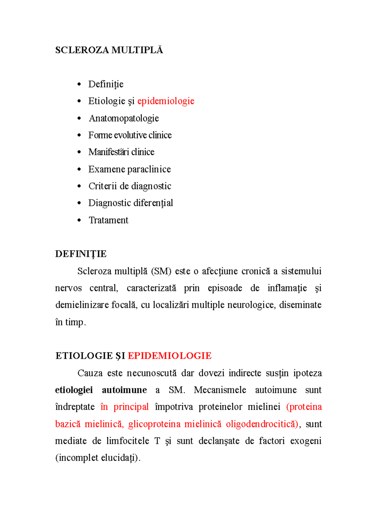 Scleroza multipla - SCLEROZA MULTIPLĂ Definiţie Etiologie şi ...