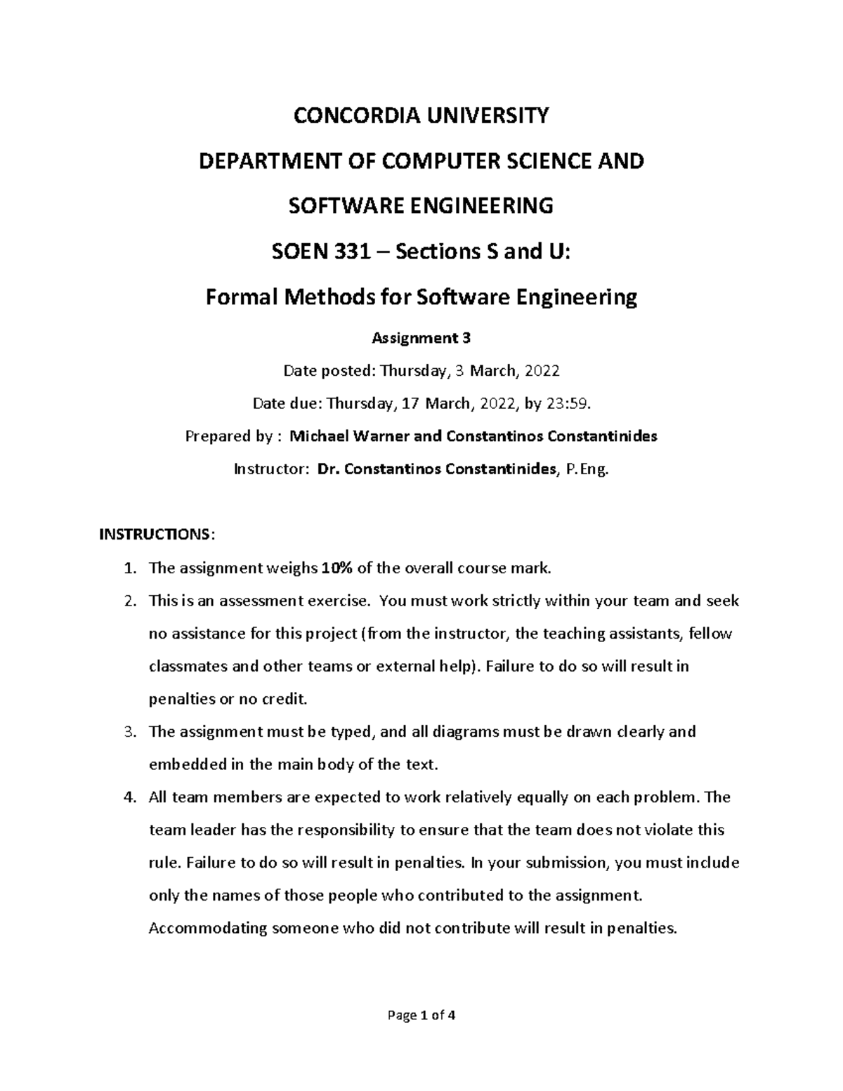 Assignment 3 Winter 2022 - CONCORDIA UNIVERSITY DEPARTMENT OF COMPUTER SCIENCE AND SOFTWARE ...