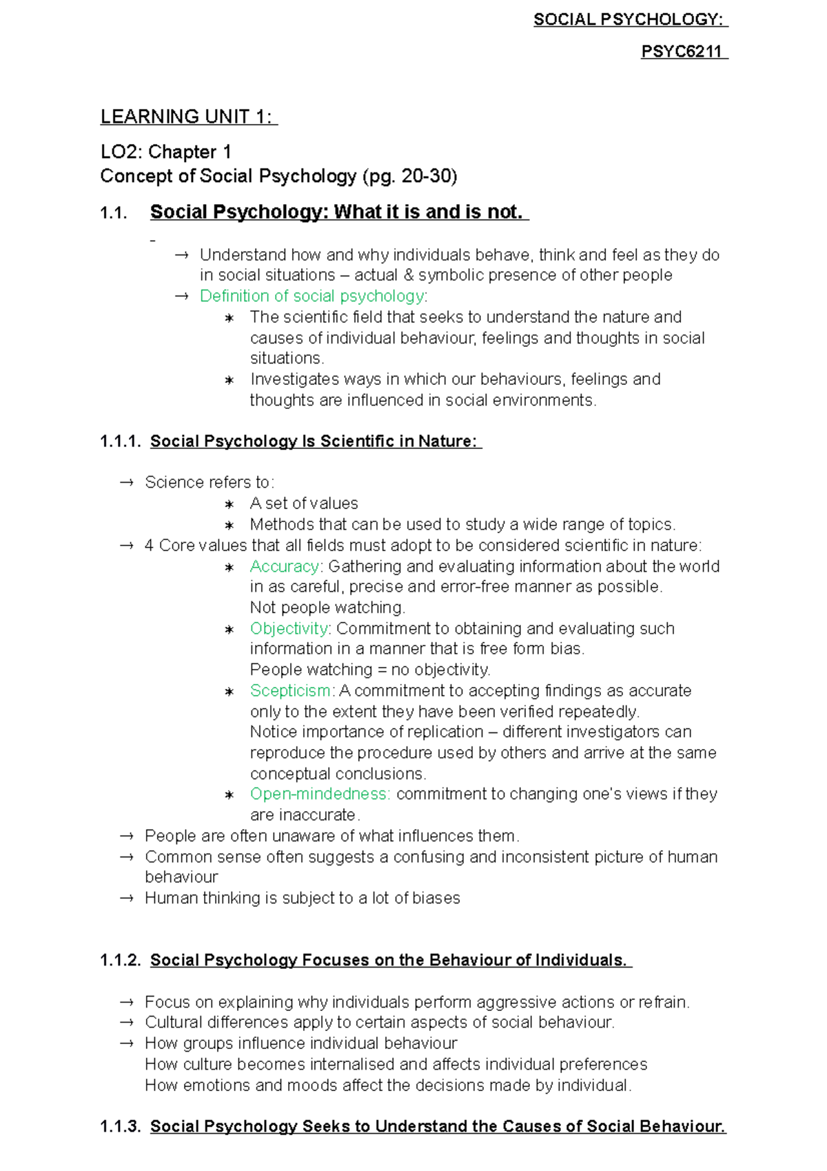 Social Psycology LU1 - SOCIAL PSYCHOLOGY: PSYC LEARNING UNIT 1: LO2 ...