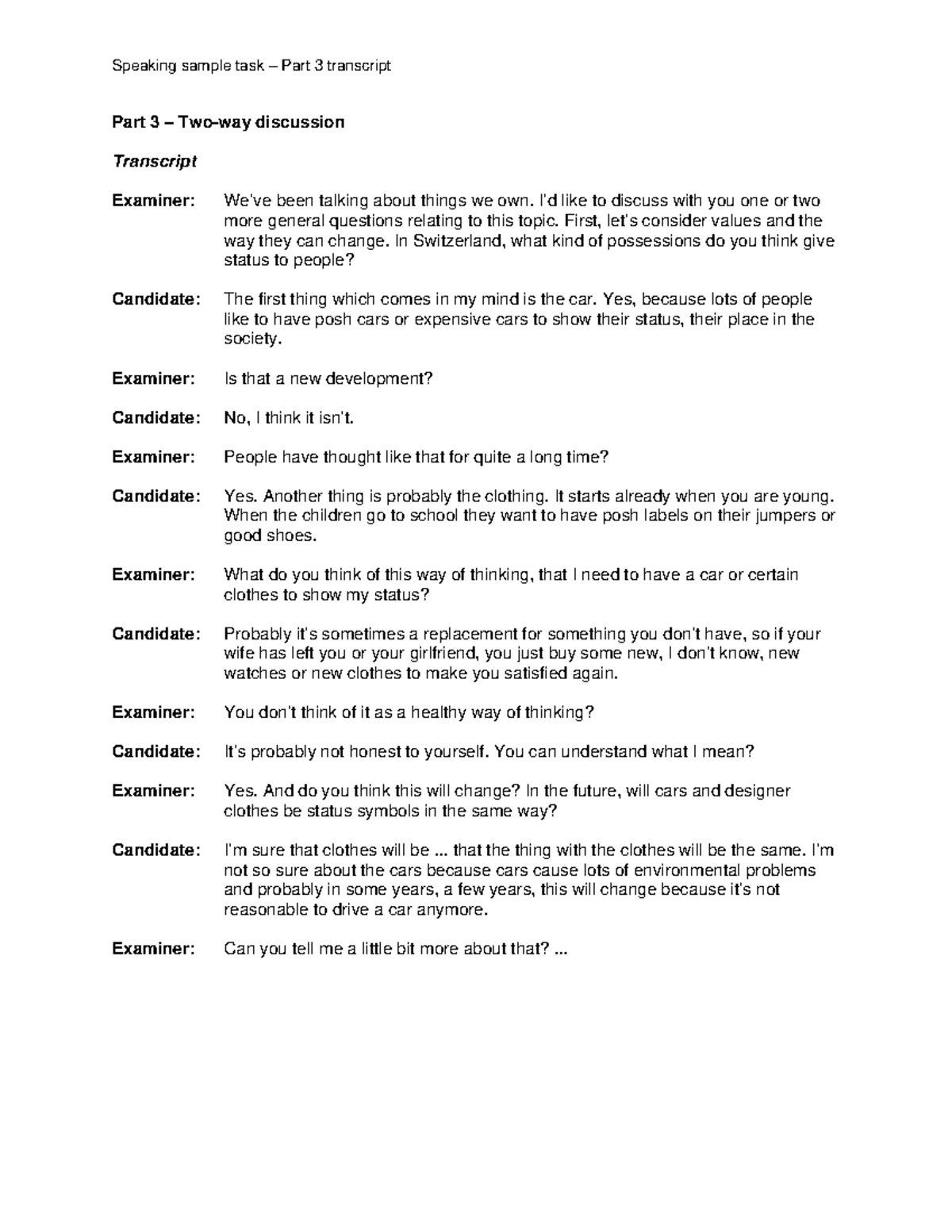 115057 Speaking sample task - Part 3 transcript - Speaking sample task ...