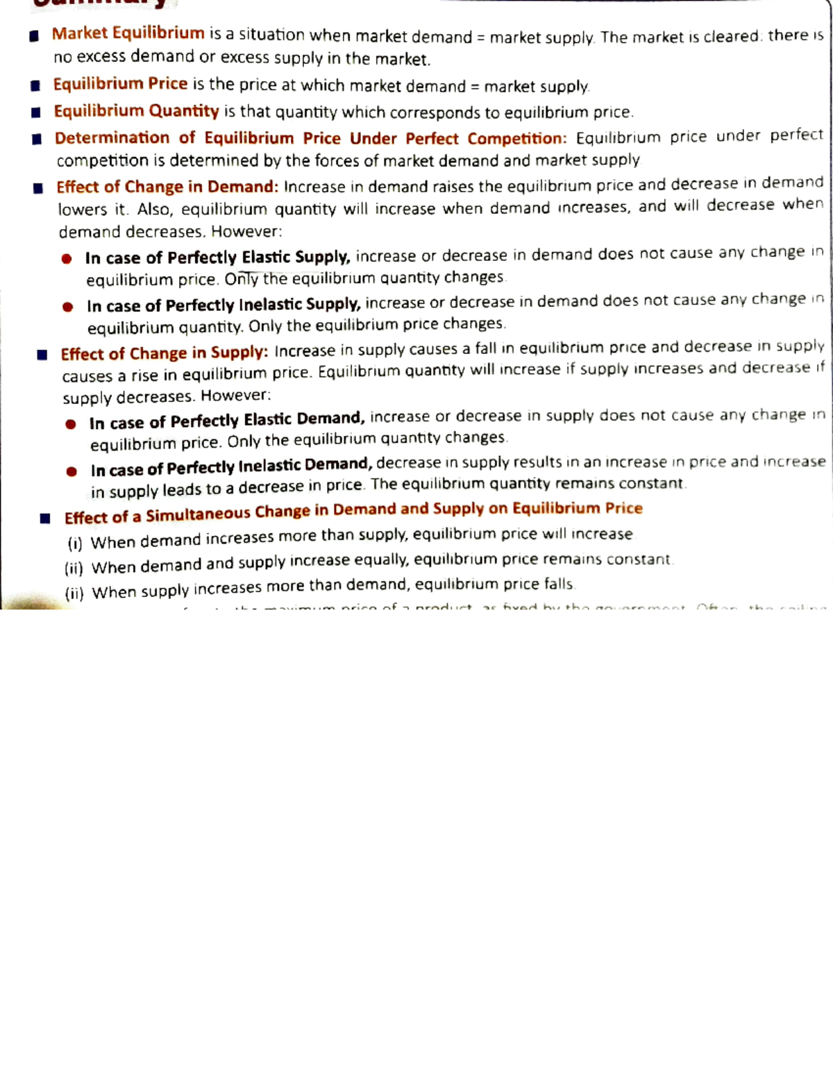 Summary of market equilibrium - Bachelor of Commerce - Studocu