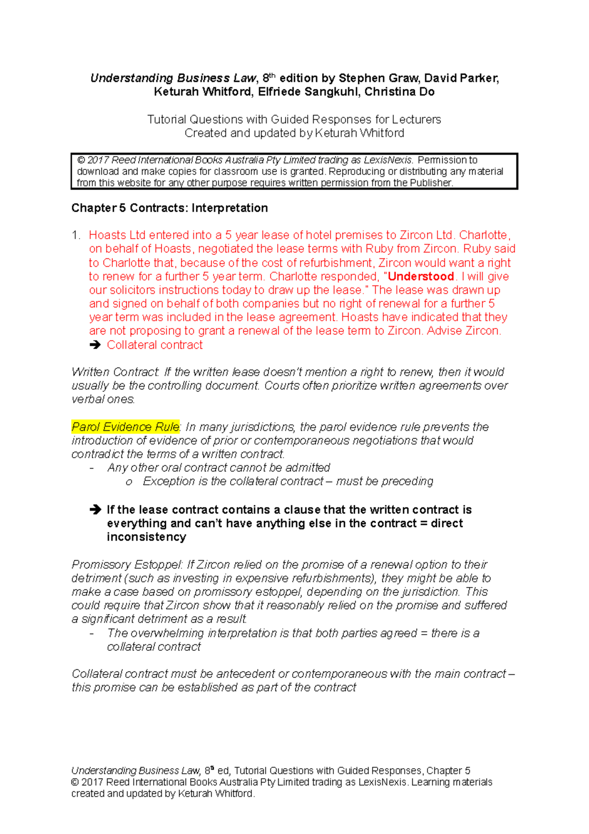 Tutorial week 6 2023 - Understanding Business Law, 8th edition by Stephen Graw, David Parker ...