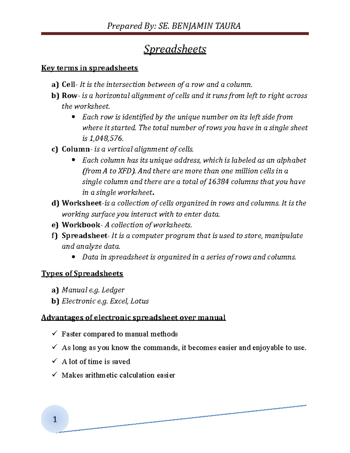 Spreadsheets - Notes give understand excel well - Spreadsheets Key ...