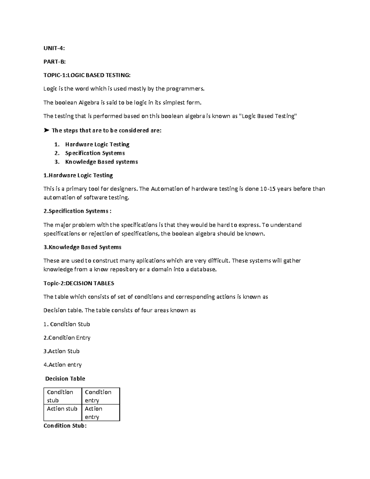 St unit-4 and unit-5 - UNIT-4: PART-B: TOPIC-1:LOGIC BASED TESTING ...