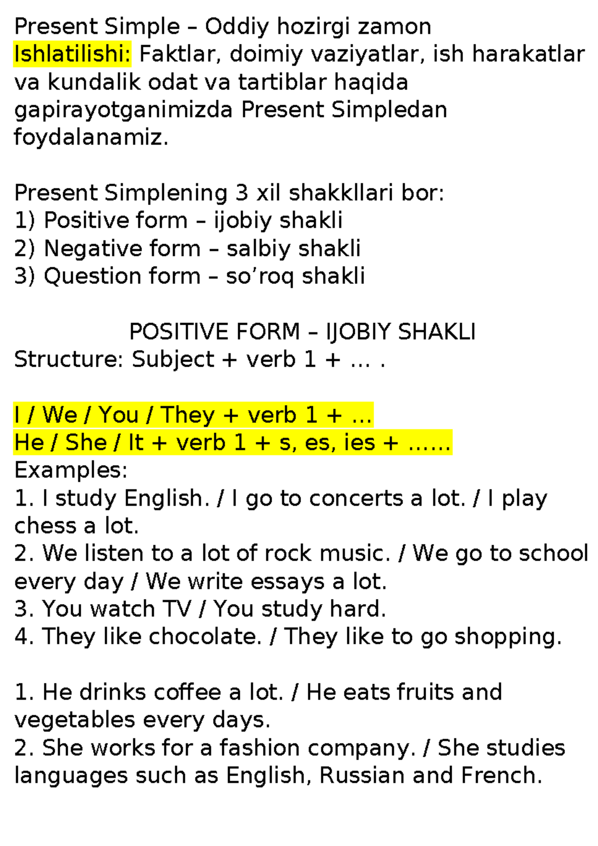 Present Simple - Nothing to - Present Simple – Oddiy hozirgi zamon ...