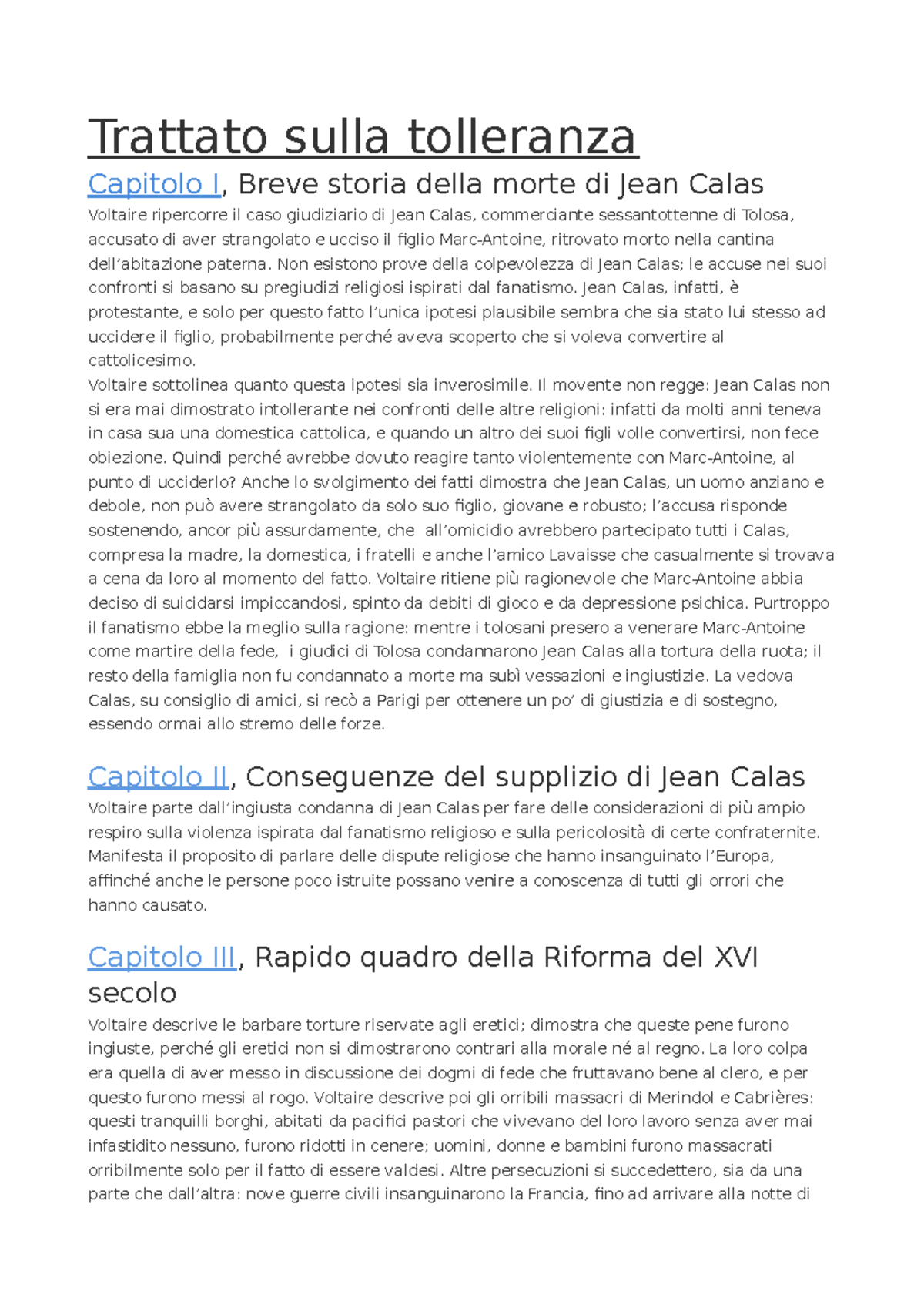 Trattato sulla tolleranza voltaire - Trattato sulla tolleranza Capitolo ...