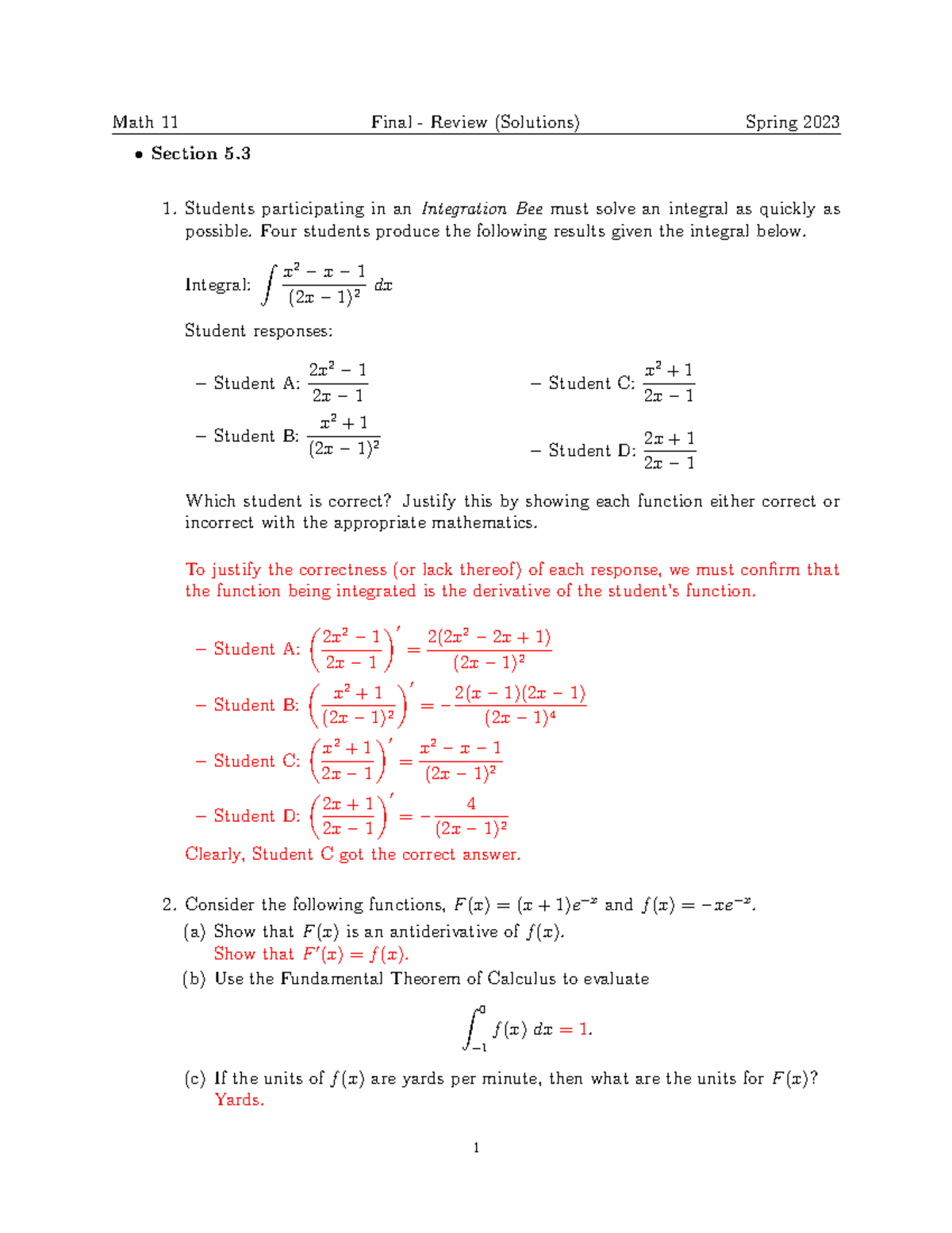 Math11 Review Final Sol - Section 5. Students participating in an ...